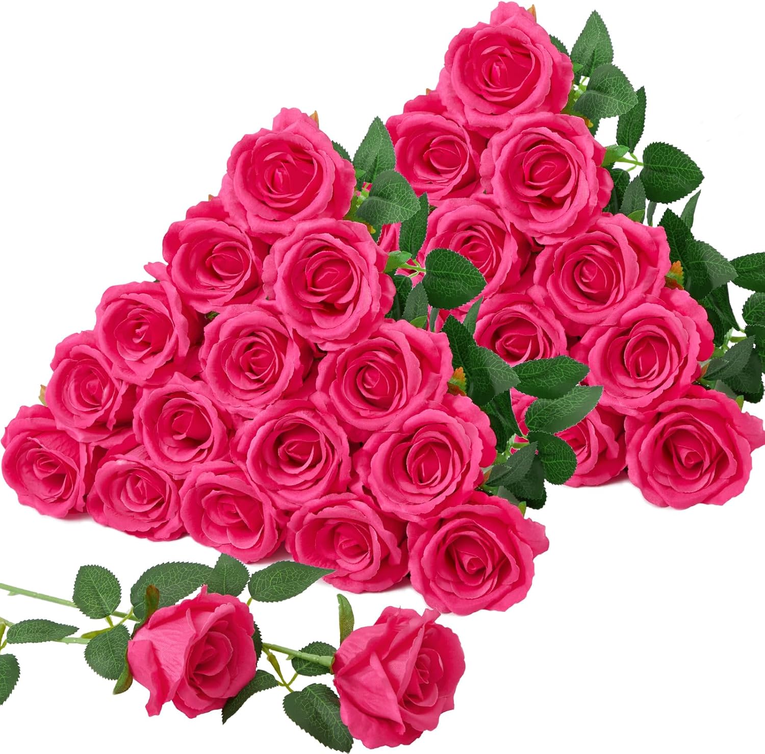 Amazon.com: Serwalin 30pcs Artificial Silk Roses Flowers, Hot Pink Artificial Roses with Long ...
