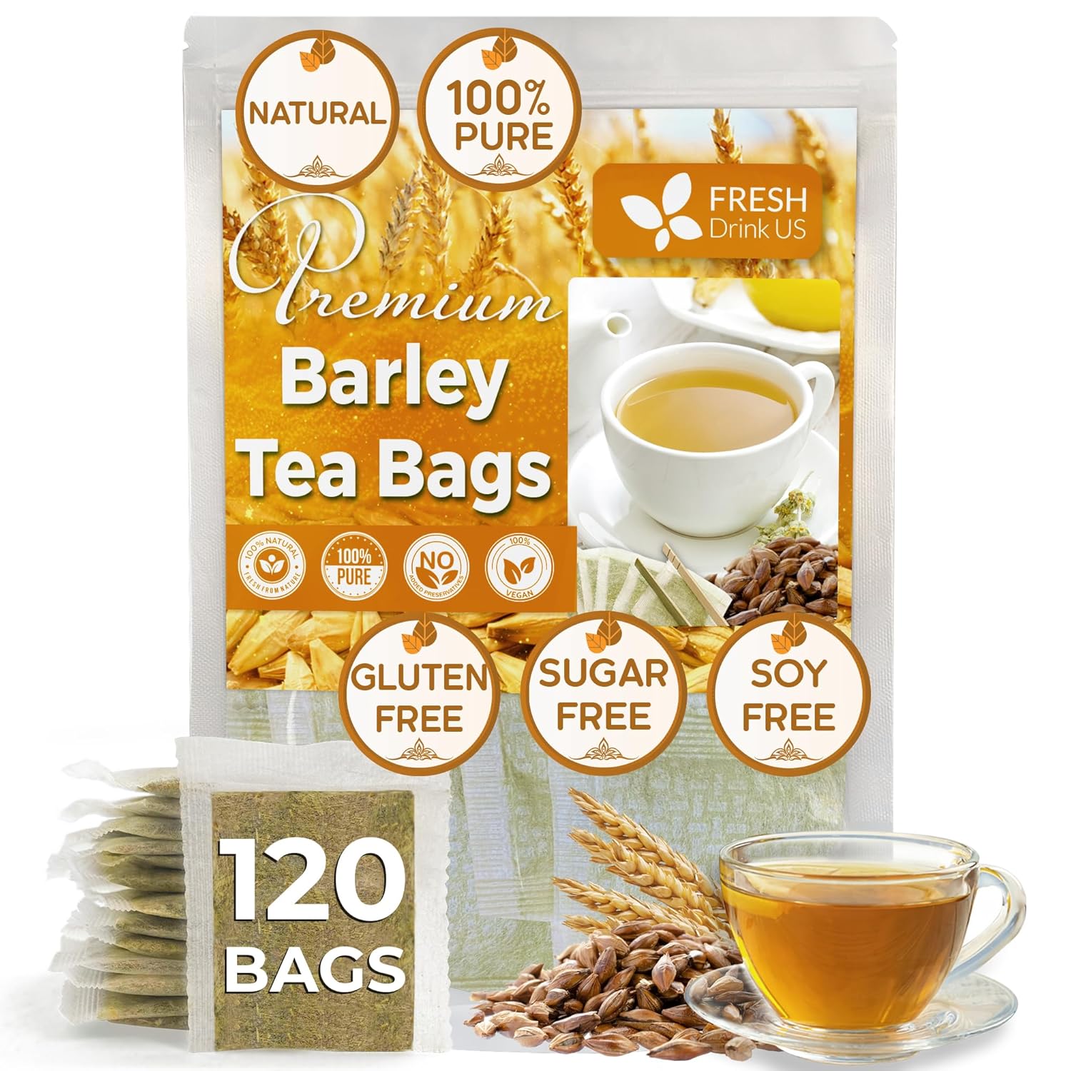 Amazon.com : FreshDrinkUS Premium 120 Barley Tea Bags, 100% Natural ...