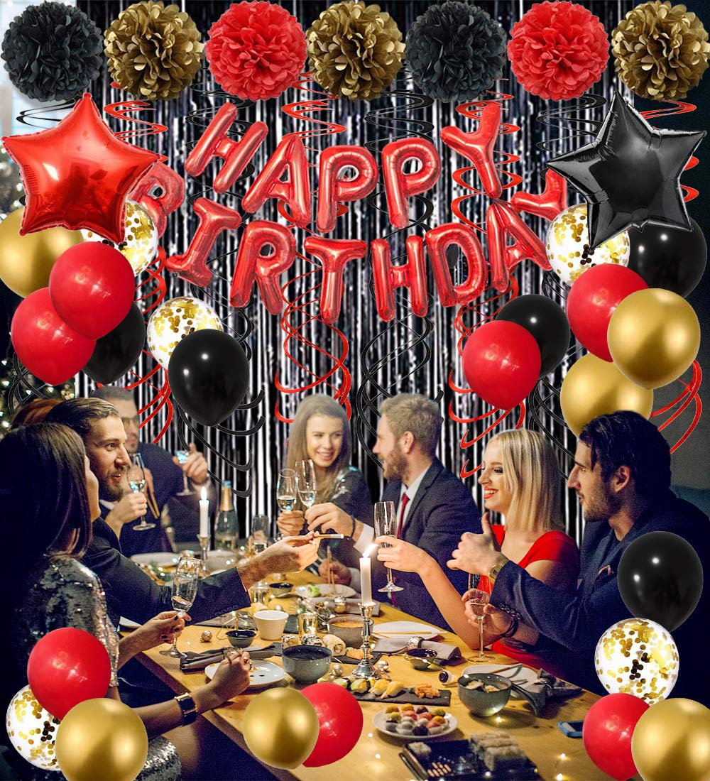 Red and Black Gold Balloons Birthday Party Decorations Supplies for ...