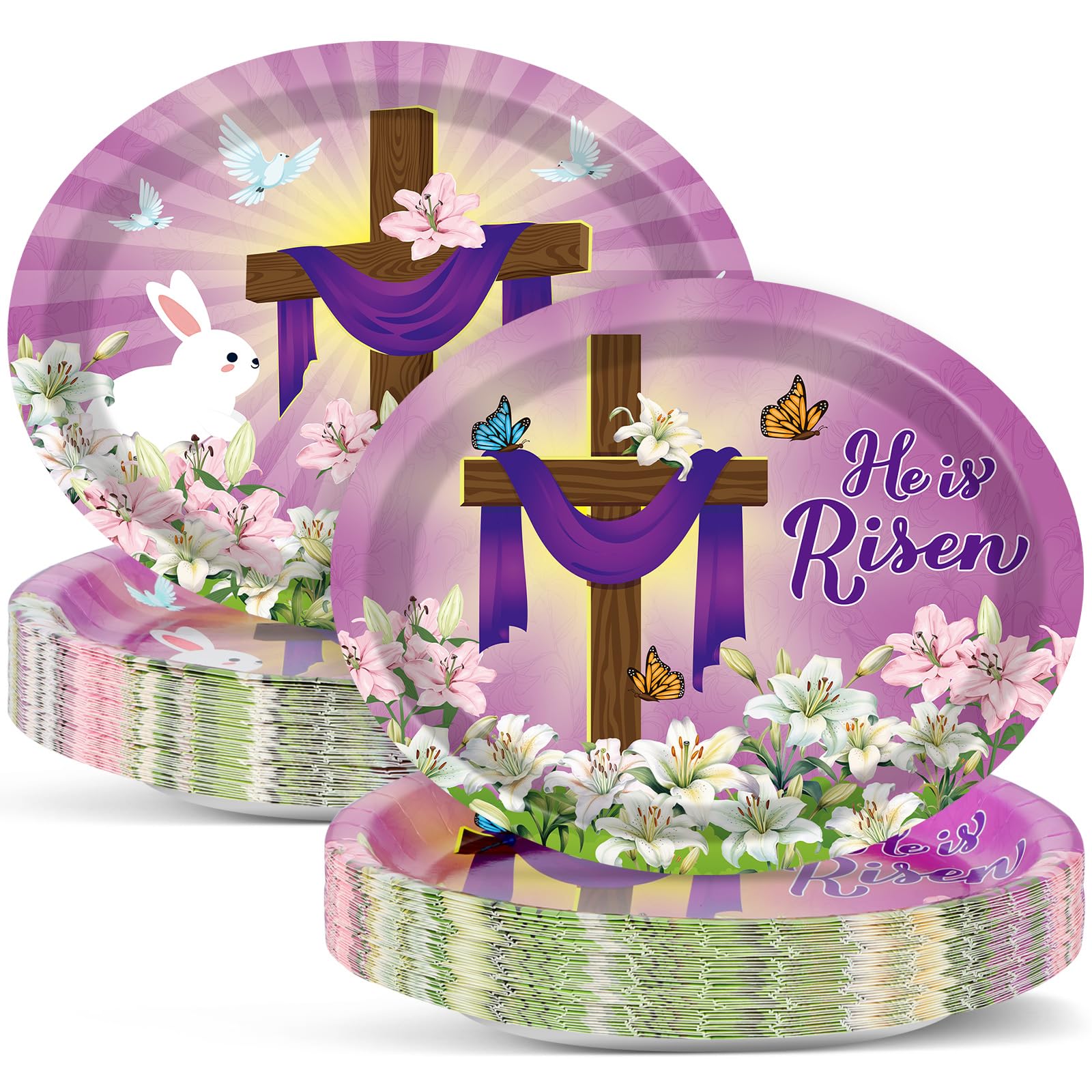 Amazon.com: Qyeahkj 50 PCS He is Risen Oval Paper Plates Large 11 ...