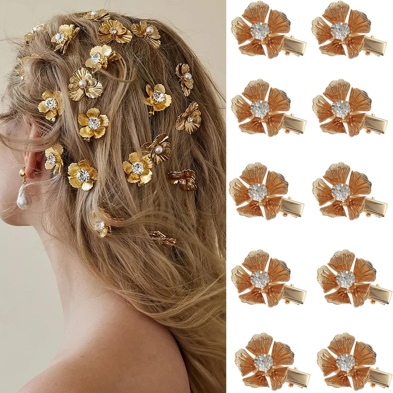 Amazon.com : 10 Pcs Alloy Flower Hair Clips Mini Metal Gold Duck Clip ...