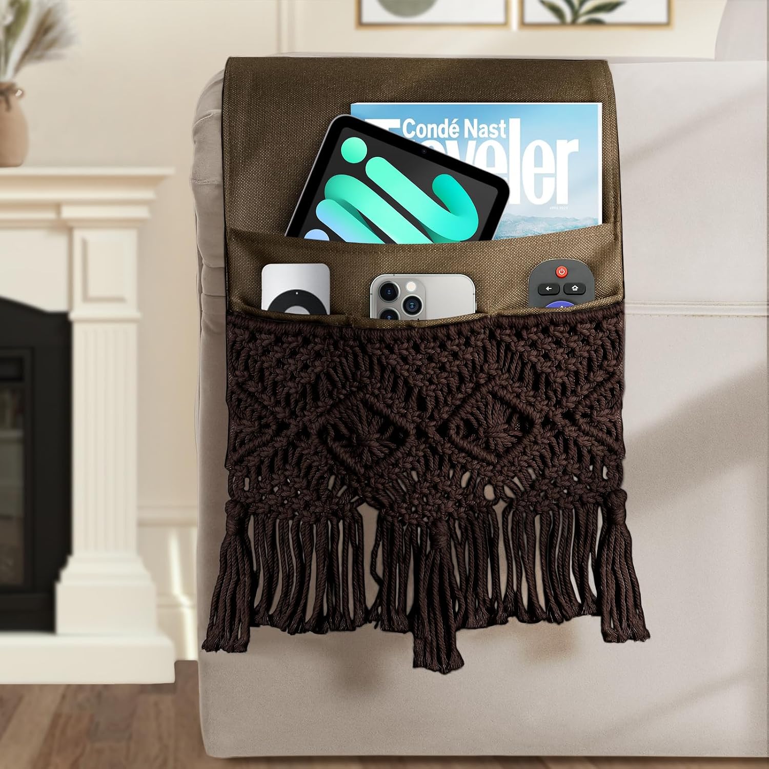 Amazon.com: Joywell Boho Chair Arm Caddy Macrame Couch Caddy Sofa ...