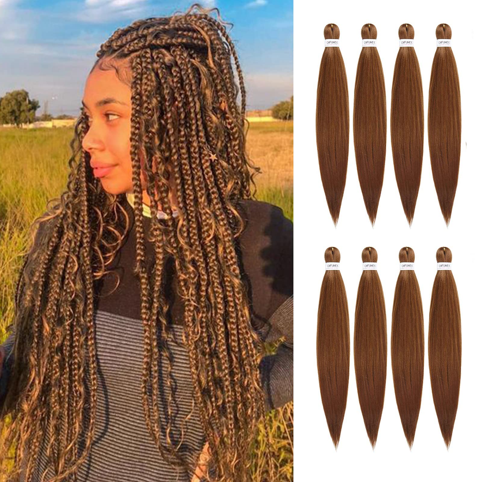 Amazon.com : DIFUNEE Pre-stretched Braiding Hair - 16 Inch 8 Packs ...
