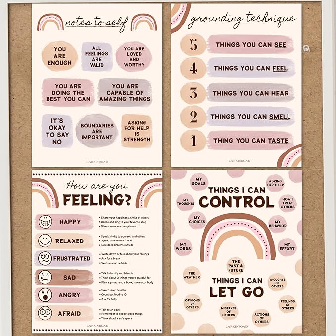 4 Pack Mental Health Posters – Boho Classroom Posters Decorations ...