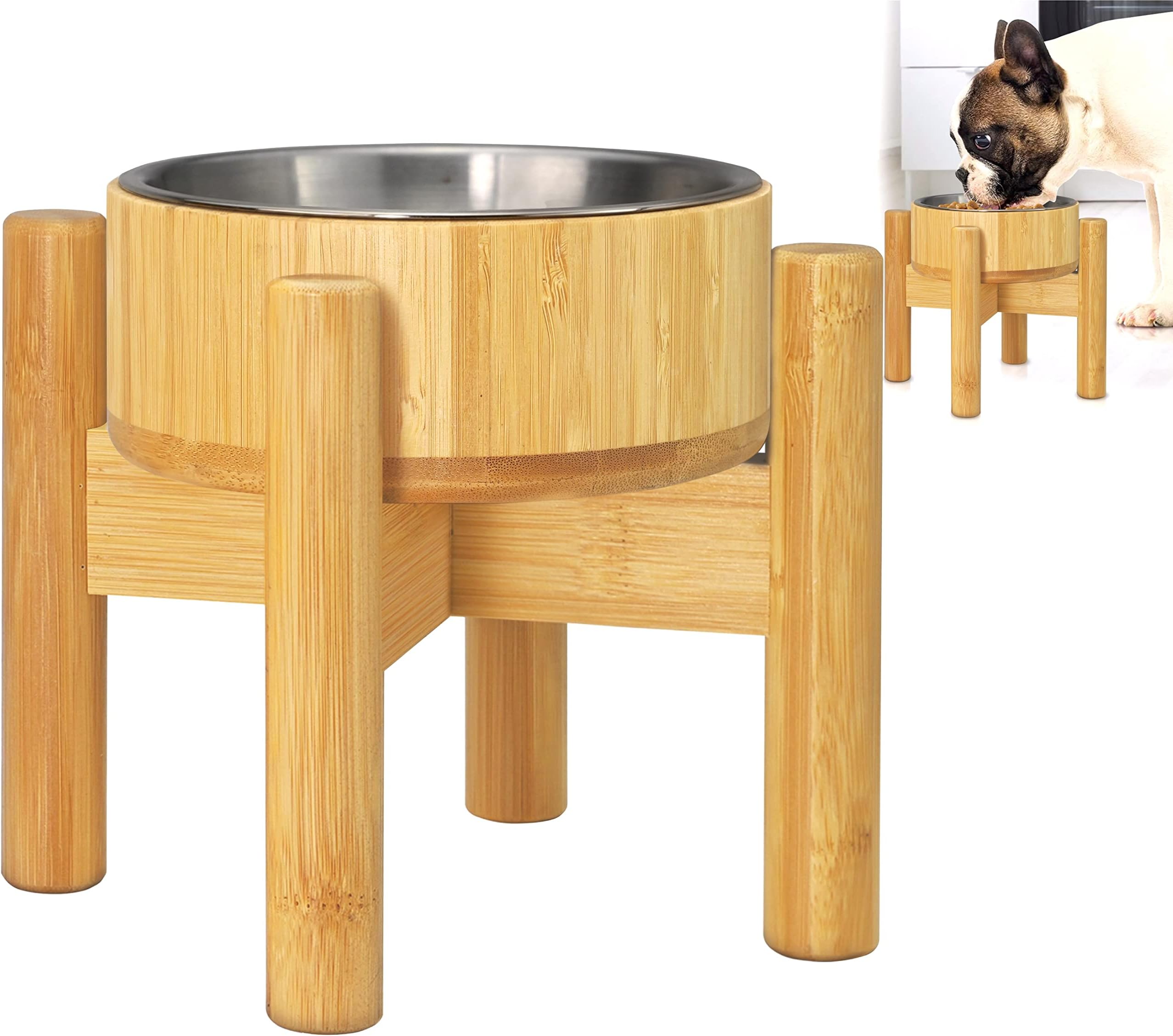 Amazon.com : Elevated Dog Bowls, Bamboo Raised Dog Bowl for Medium Dogs ...