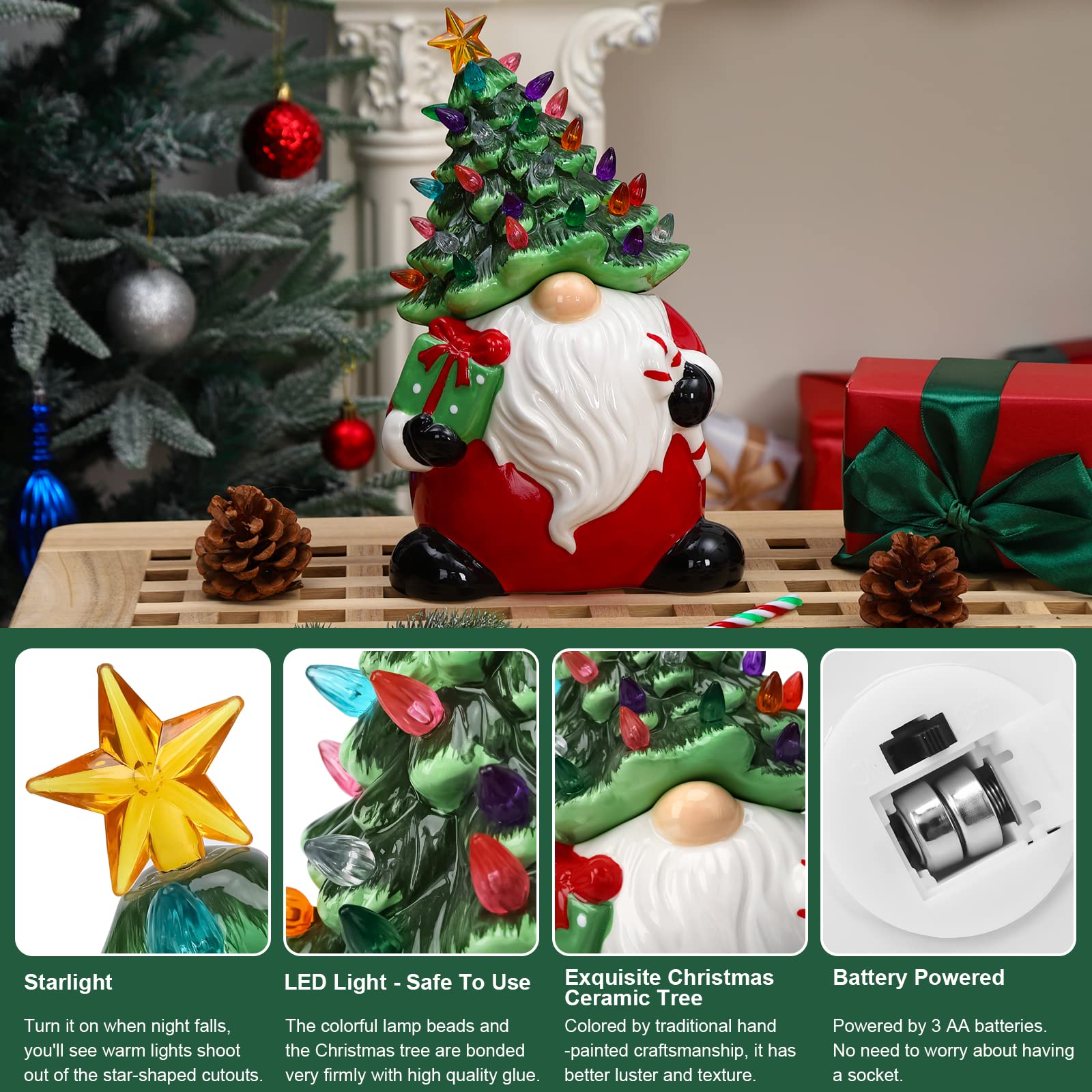 Table Top Christmas Decorations, 13" Ceramic Santa Figurine, Desk ...