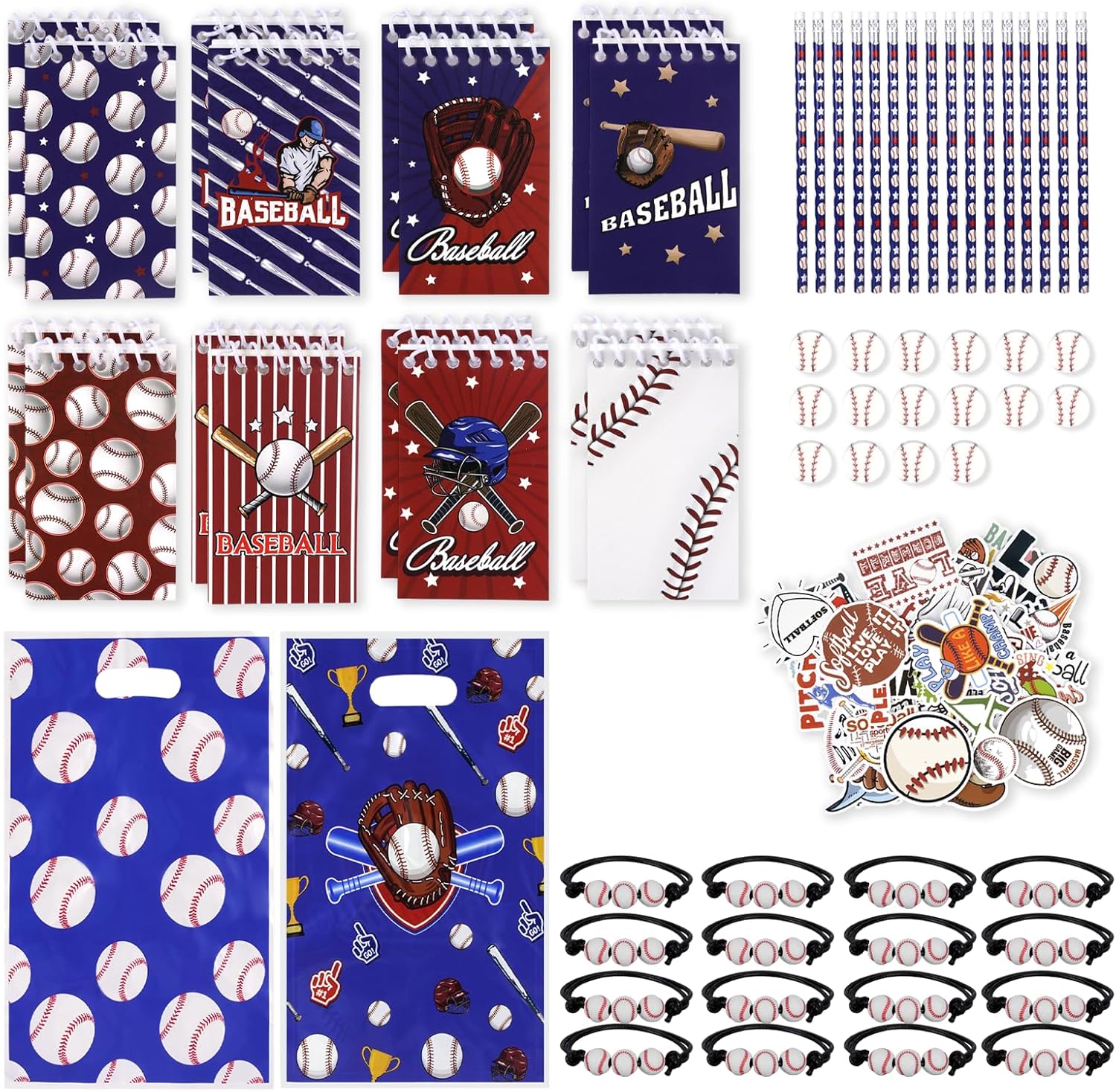 Amazon.com: 134Pcs Baseball Party Favors 16 Stationery Set Notebook ...