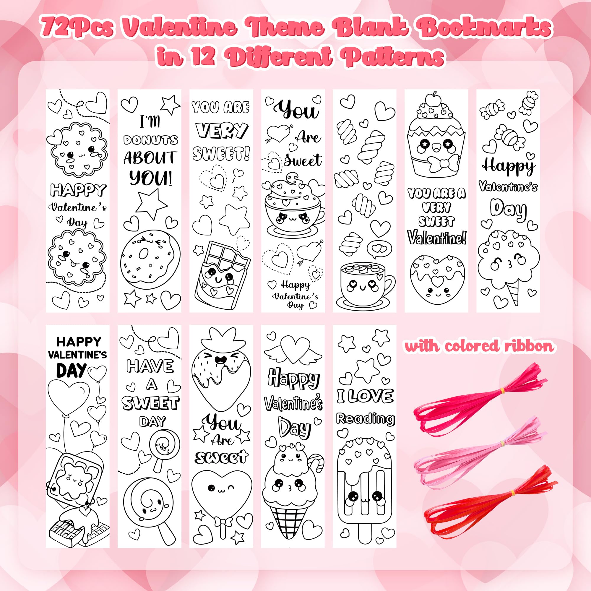 Snapklik.com : 75Pcs Valentines Day Color Your Own Bookmarks Desserts ...