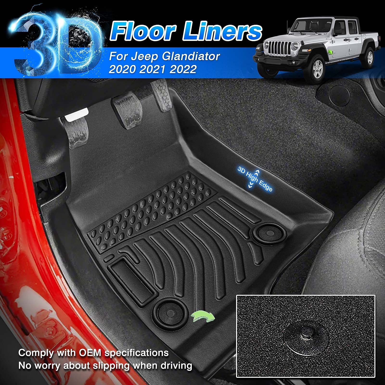Cartist Floor Mats Custom Fit for 2020 2021 2022 Jeep Gladiator All ...