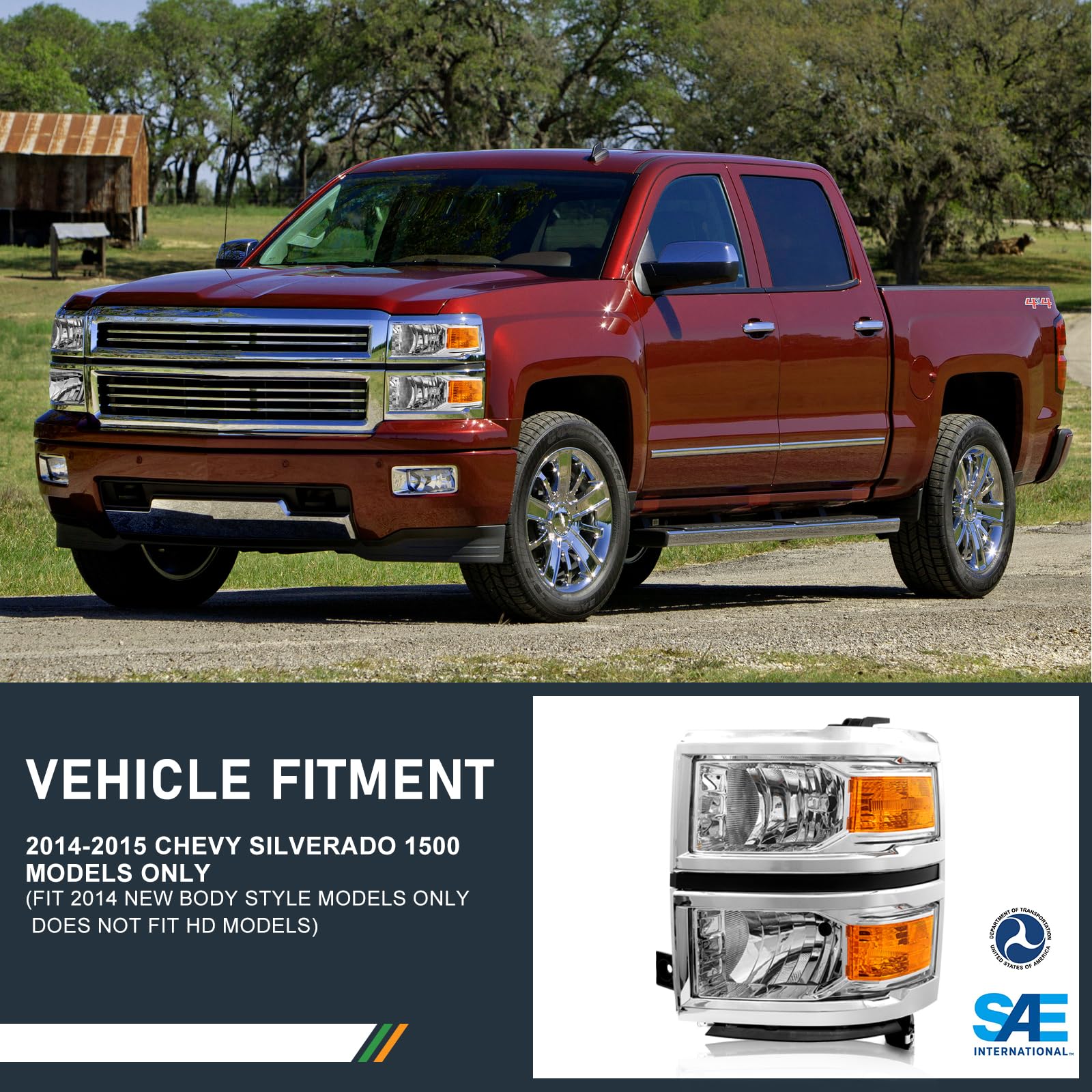 ROADEAL for 2014-2015 Chevy Silverado 1500 Pickup Headlight Assembly OE ...