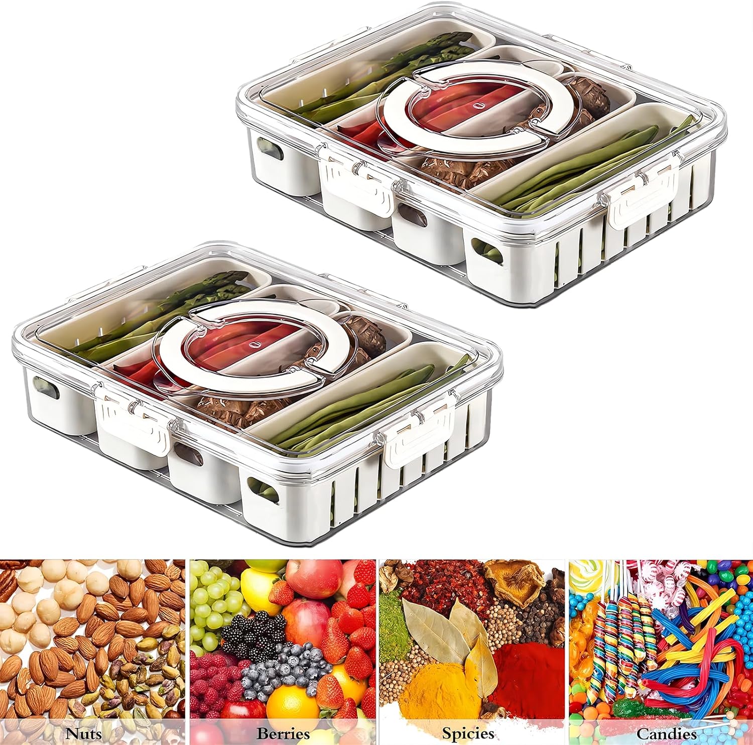 Amazon.com | JEESA Divided Serving Tray with Lid and Handle Set of 2 ...