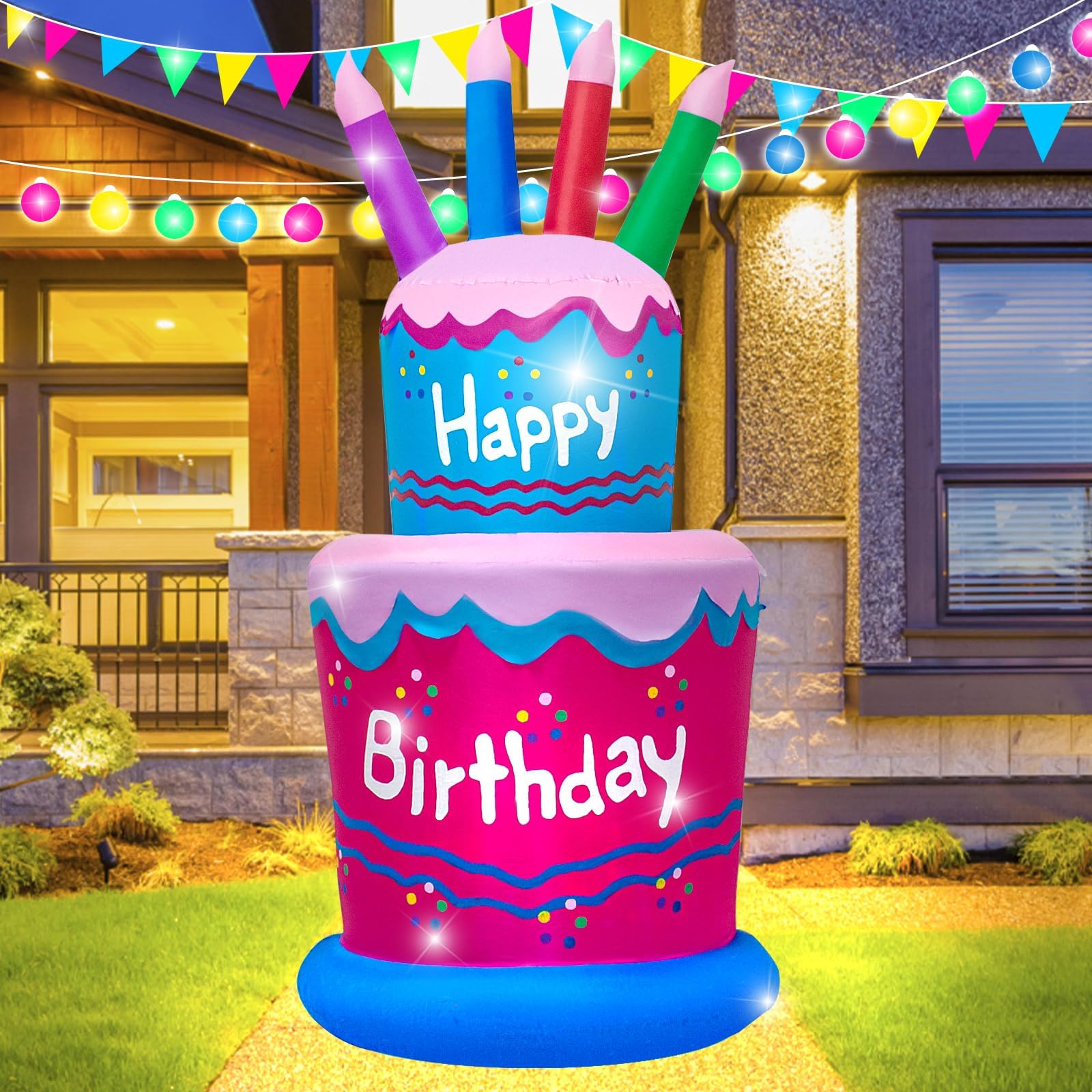 Amazon.com: Gemmy Industries Airblown Inflatable Happy Birthday Cake ...