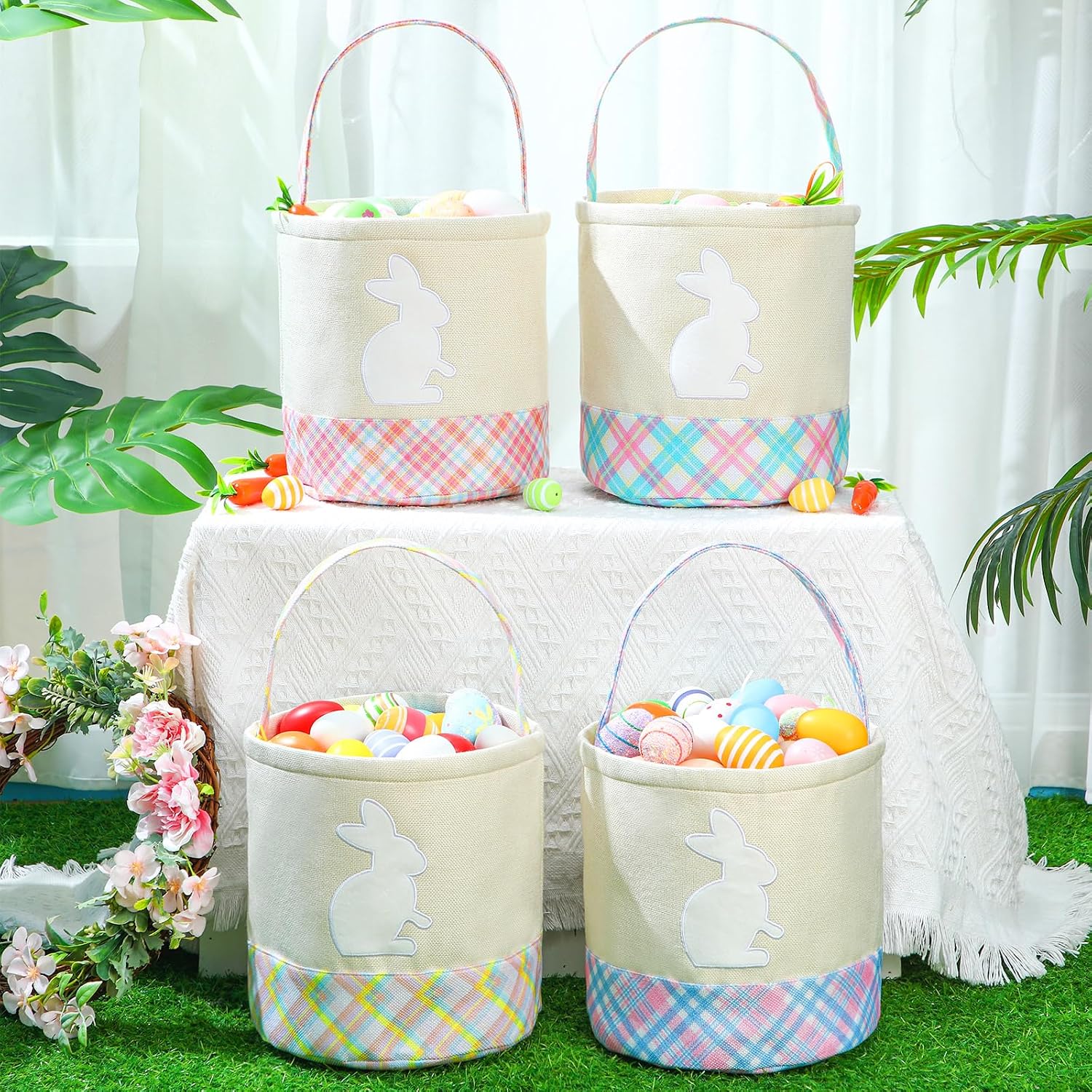 Amazon.com : Wesnoy 4 Pcs Easter Bunny Basket Cotton Easter Baskets ...