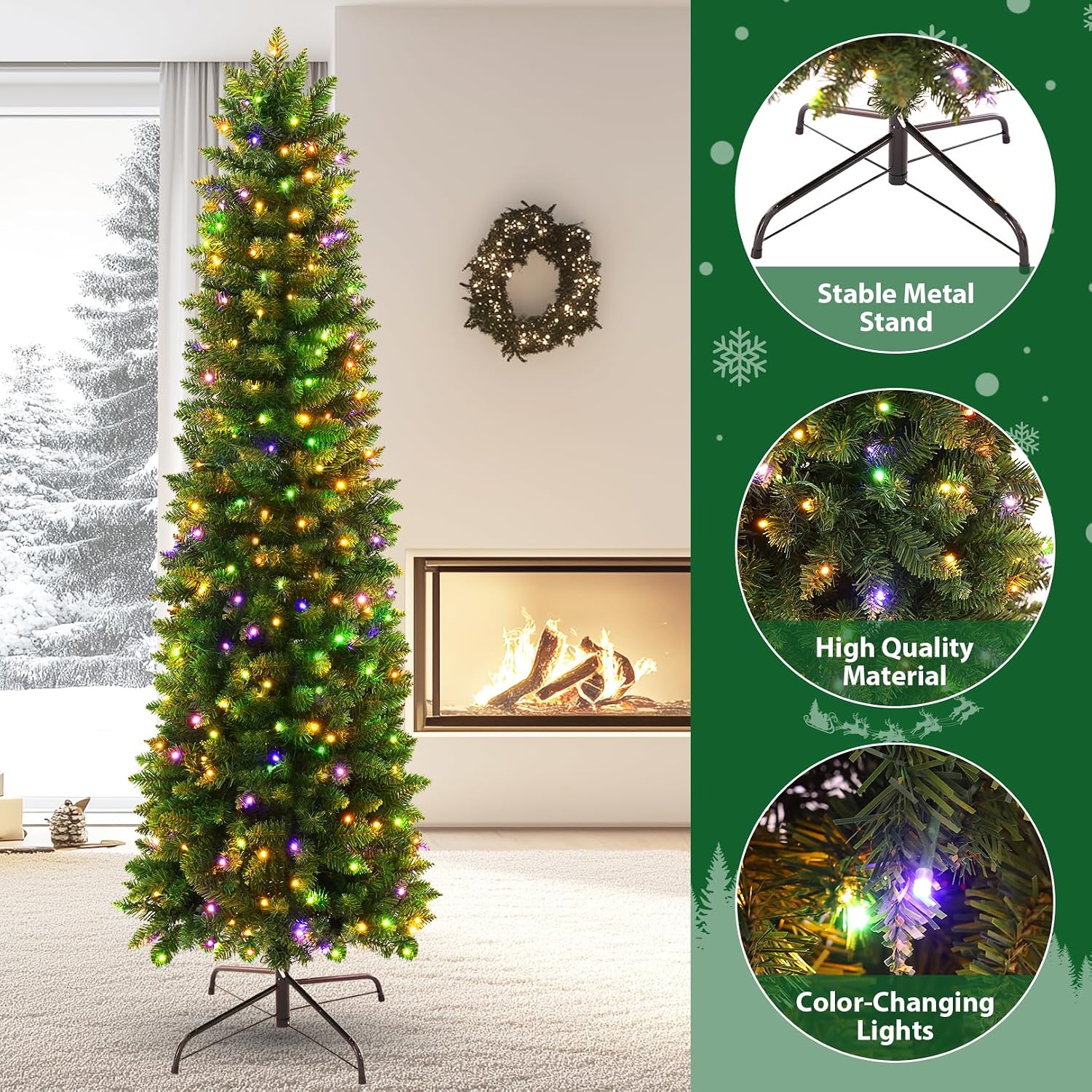 Pre-lit Christmas Artificial Tree Narrow Lighted Nepal | Ubuy