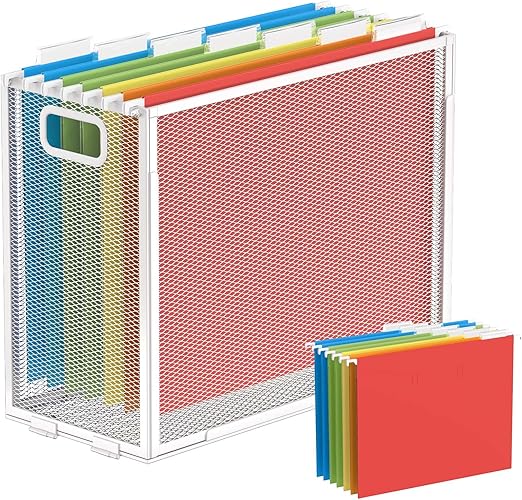 Amazon.com : Hueilm Hanging File Organizer - Mesh File Box With Folders ...
