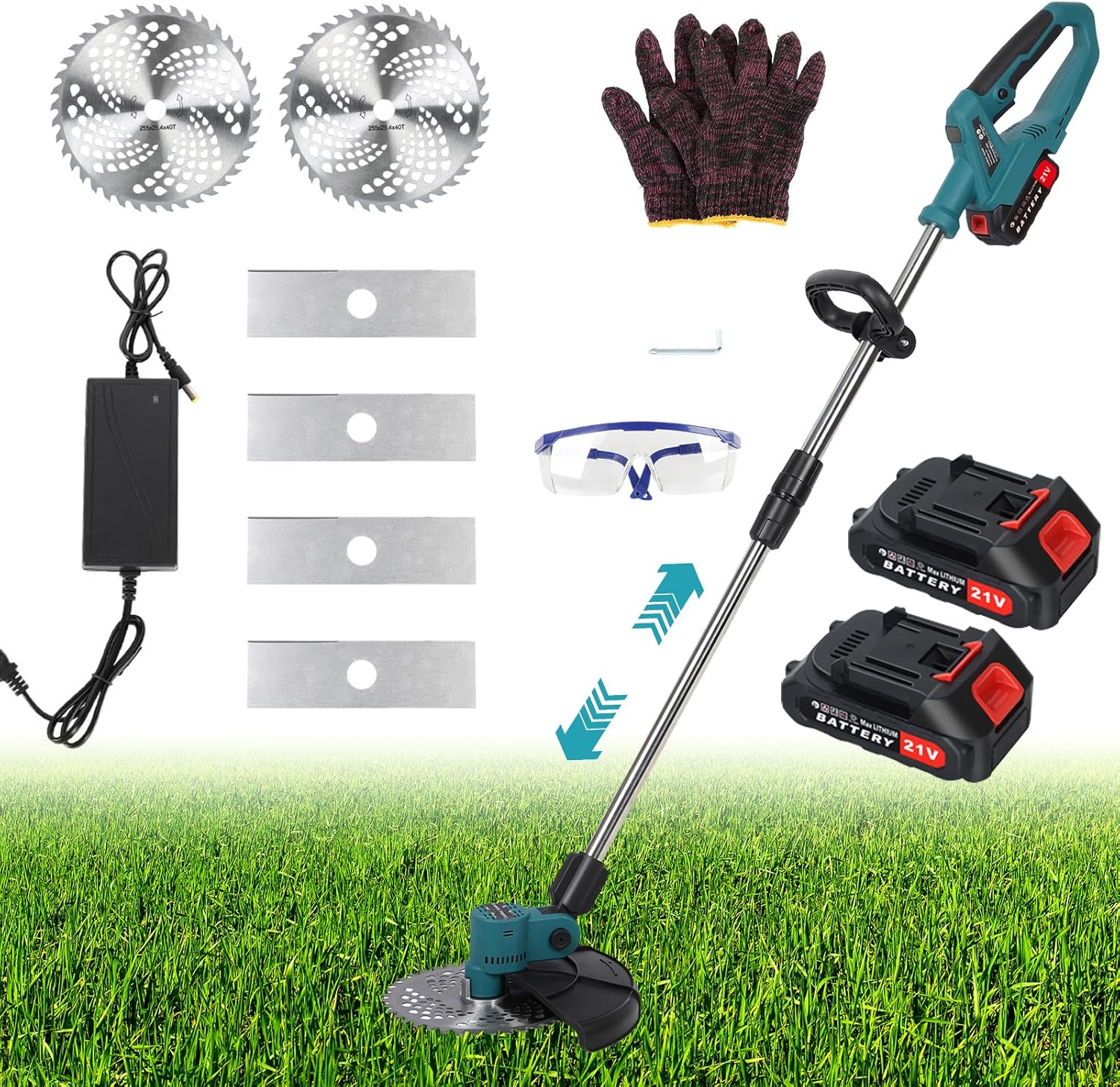 Cordless Strimmer with Battery & Charger, 21V Electric Strimmer 18000r ...