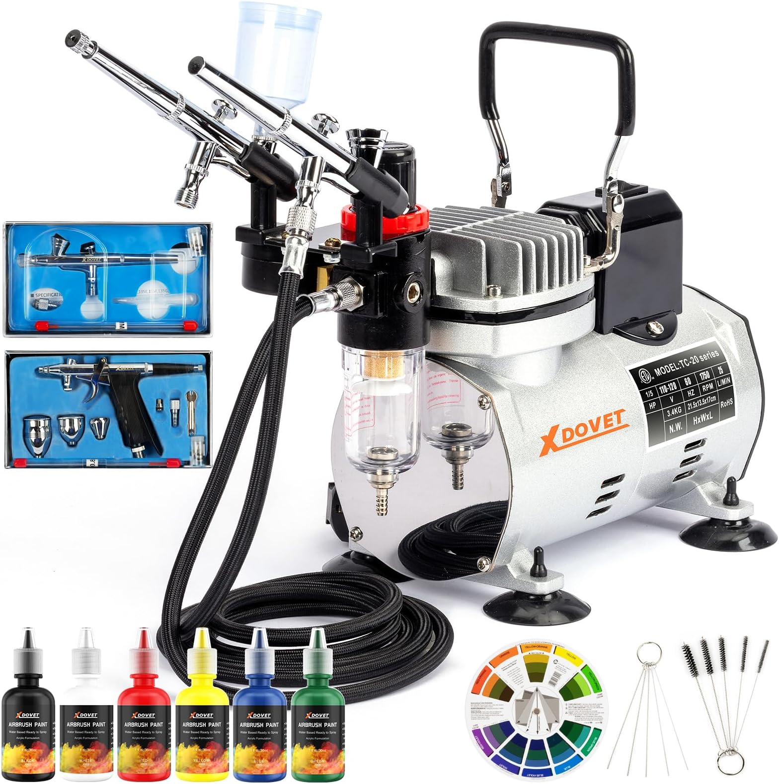Amazon.com: VEVOR Airbrush Kit, Air Brush Set Kit with 3.5L Air Storage ...