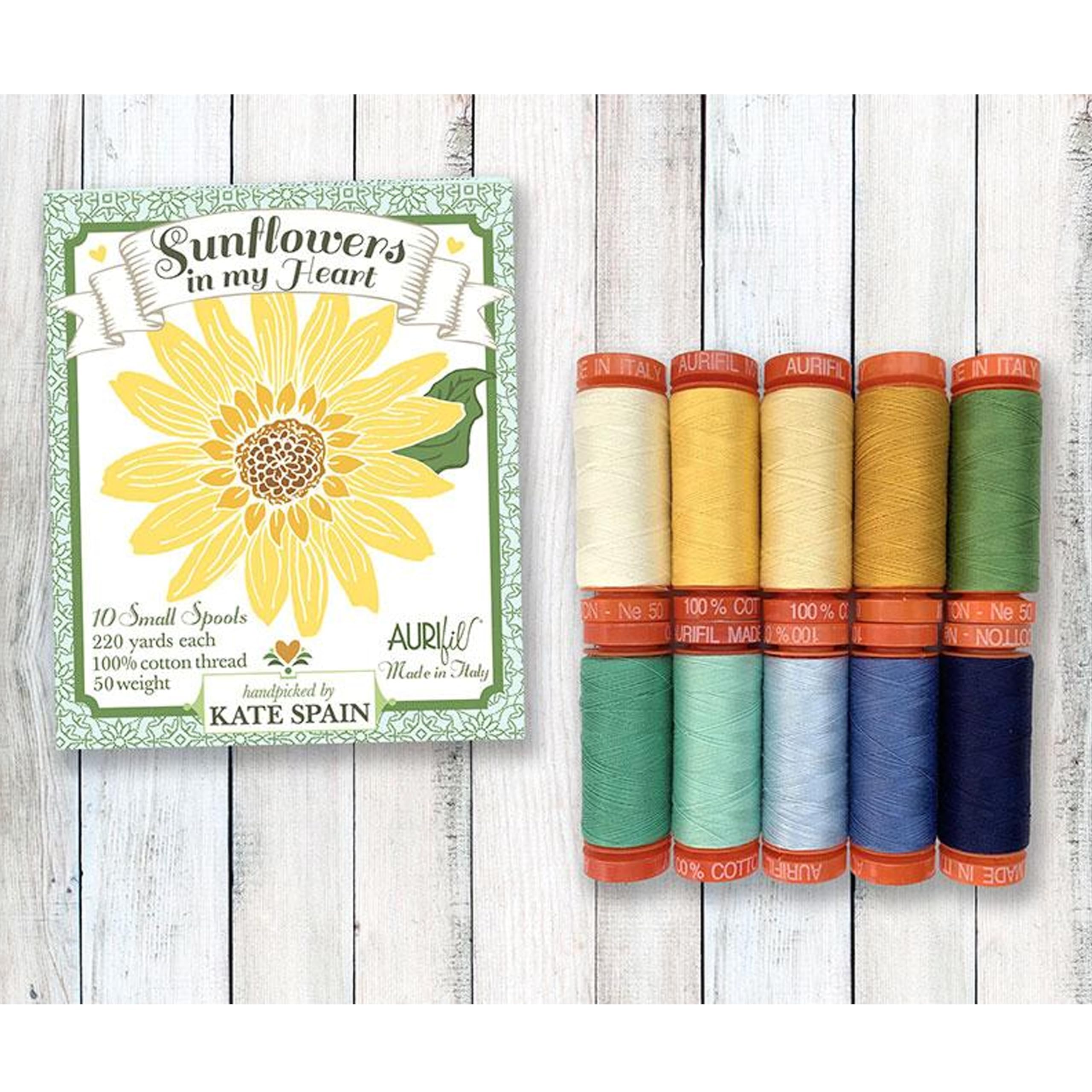 Amazon.com: Sunflowers in My Heart Aurifil Thread 50 wt Cotton 10 Small spools by Kate Spain ...