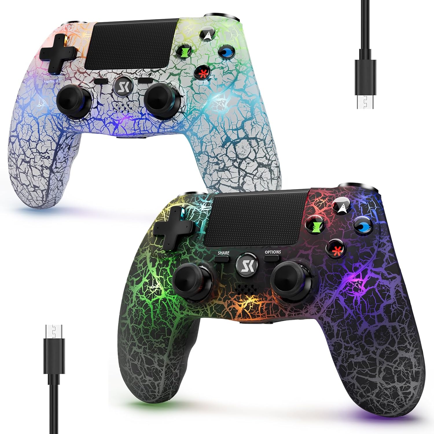 Amazon.com: 2 Pack Wireless Controller for PS4, With Adjustable RGB ...