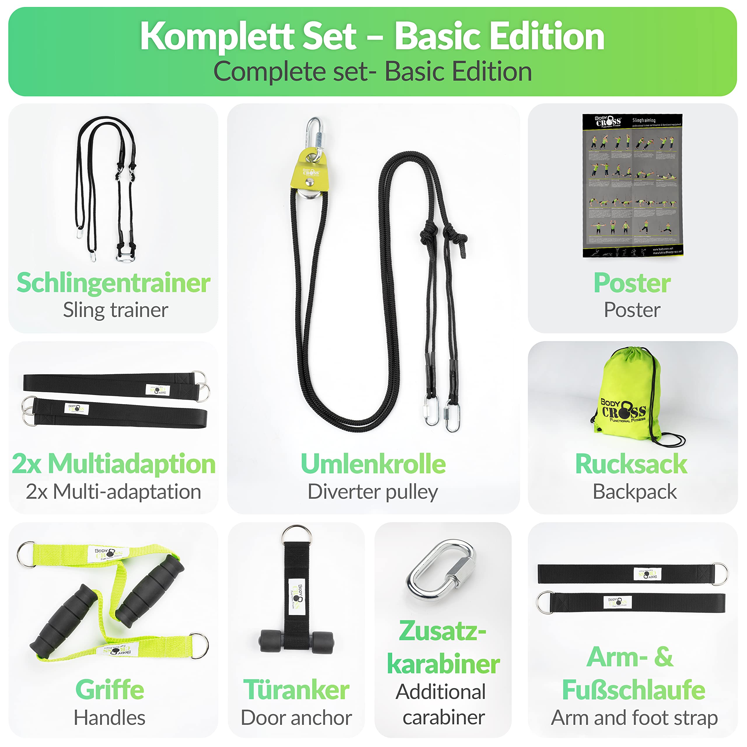 BodyCROSS Premium sling training set, sling trainer with door anchor ...