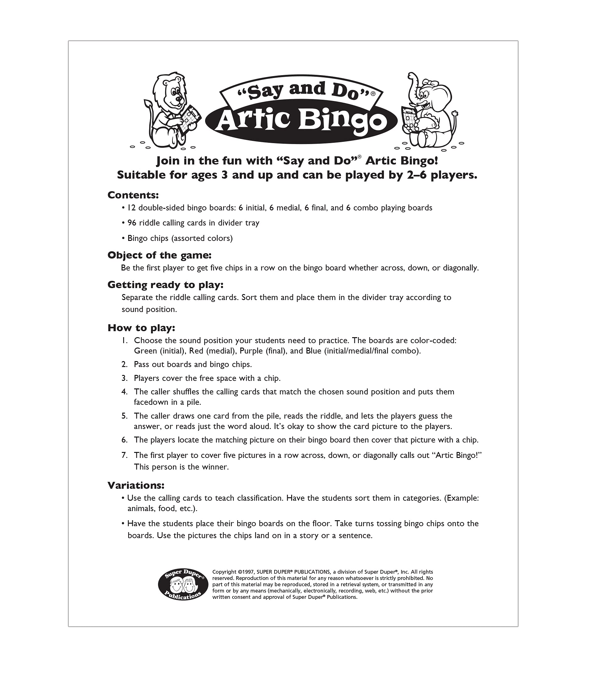 Buy Say and Do Artic Bingo Sound Game Letter “S” - Super Duper ...