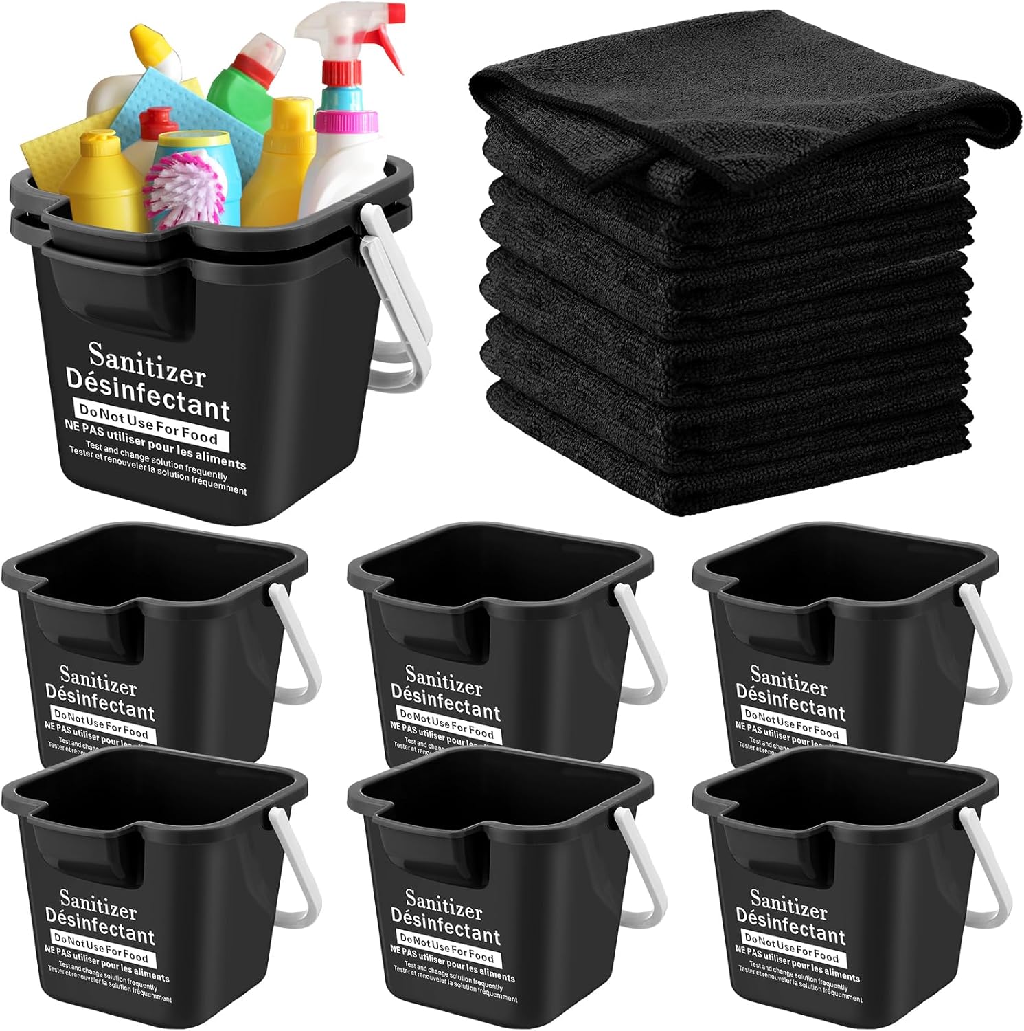 Amazon.com: Vesici 6 Sets 3 Quart Cleaning Bucket with Microfiber Cleaning Cloths Small ...