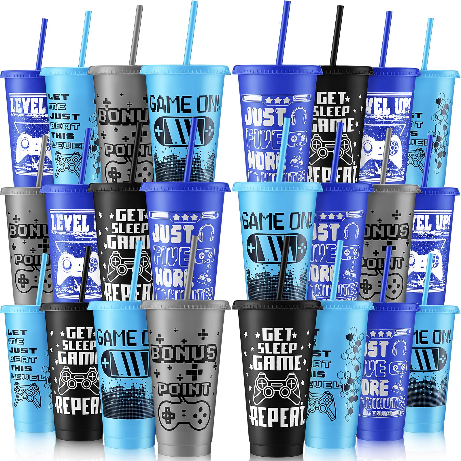 Amazon.com | Mifoci 24 Pcs Video Game Plastic Cups with Lids and Straws ...