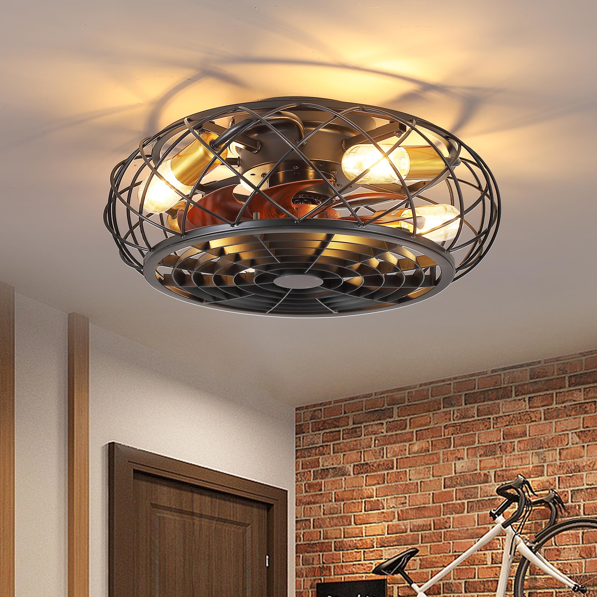 Low Profile Caged Ceiling Fans with Lights and Remote, Flush Mount ...