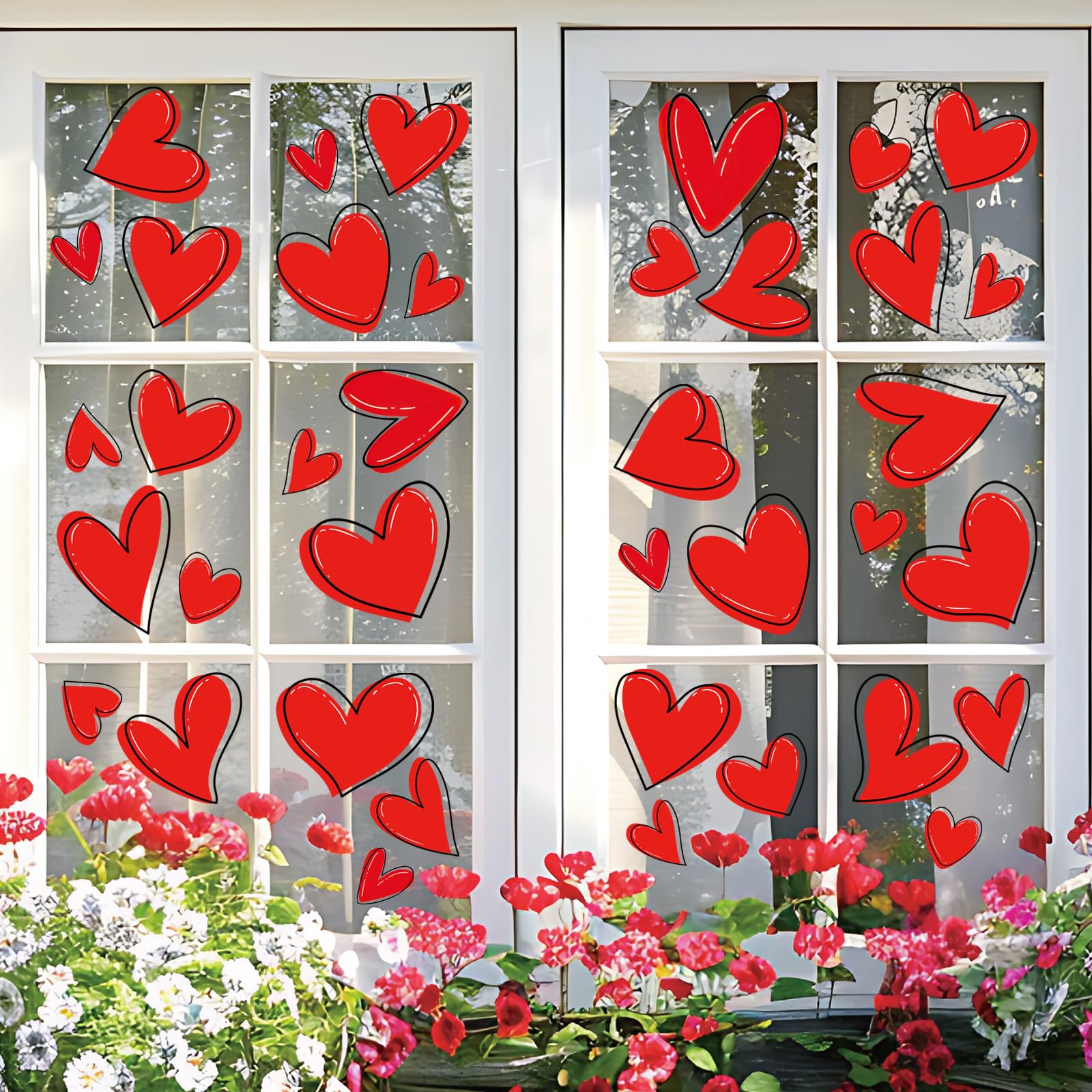 Amazon.com: Whaline 9 Sheets Valentine's Day Heart Window Cling ...