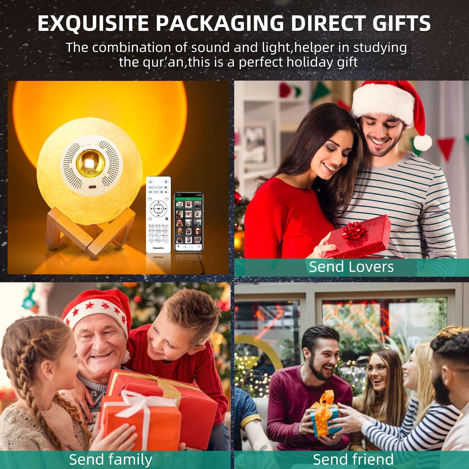 Equantu Moon Quran Speaker Lamp, Sunset Lamp Moon Quran Lamp Bluetooth ...