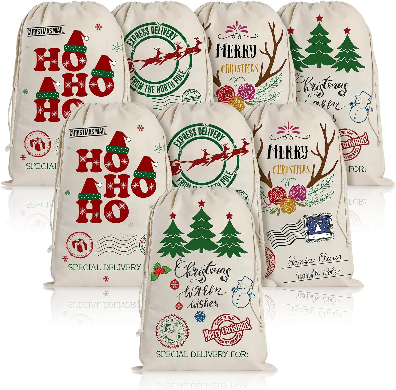 Amazon.com: Panelee 8 PCS Large Christmas Santa Bag with Drawstring 20 ...