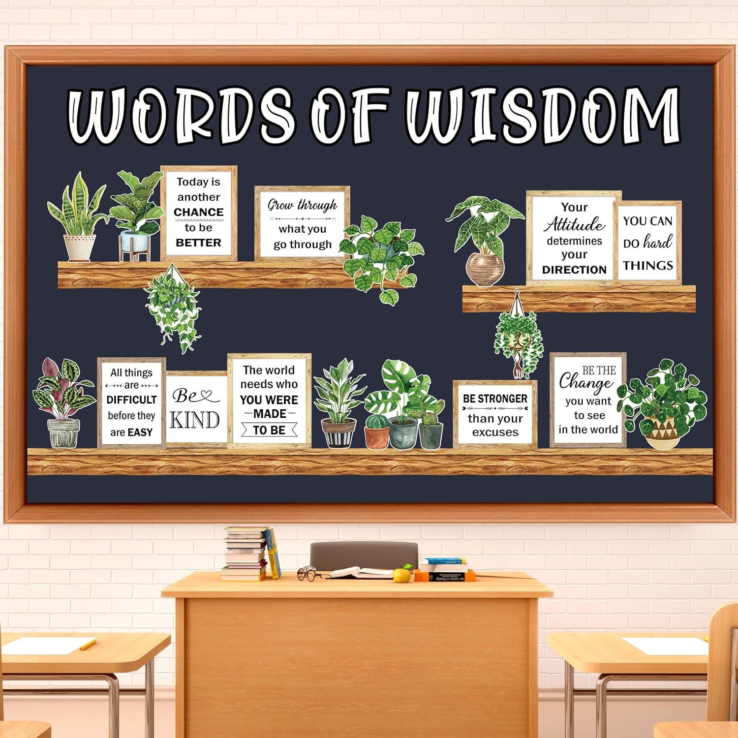 Amazon.com : Qilery Bookshelf Bulletin Board Set Plant Motivational ...