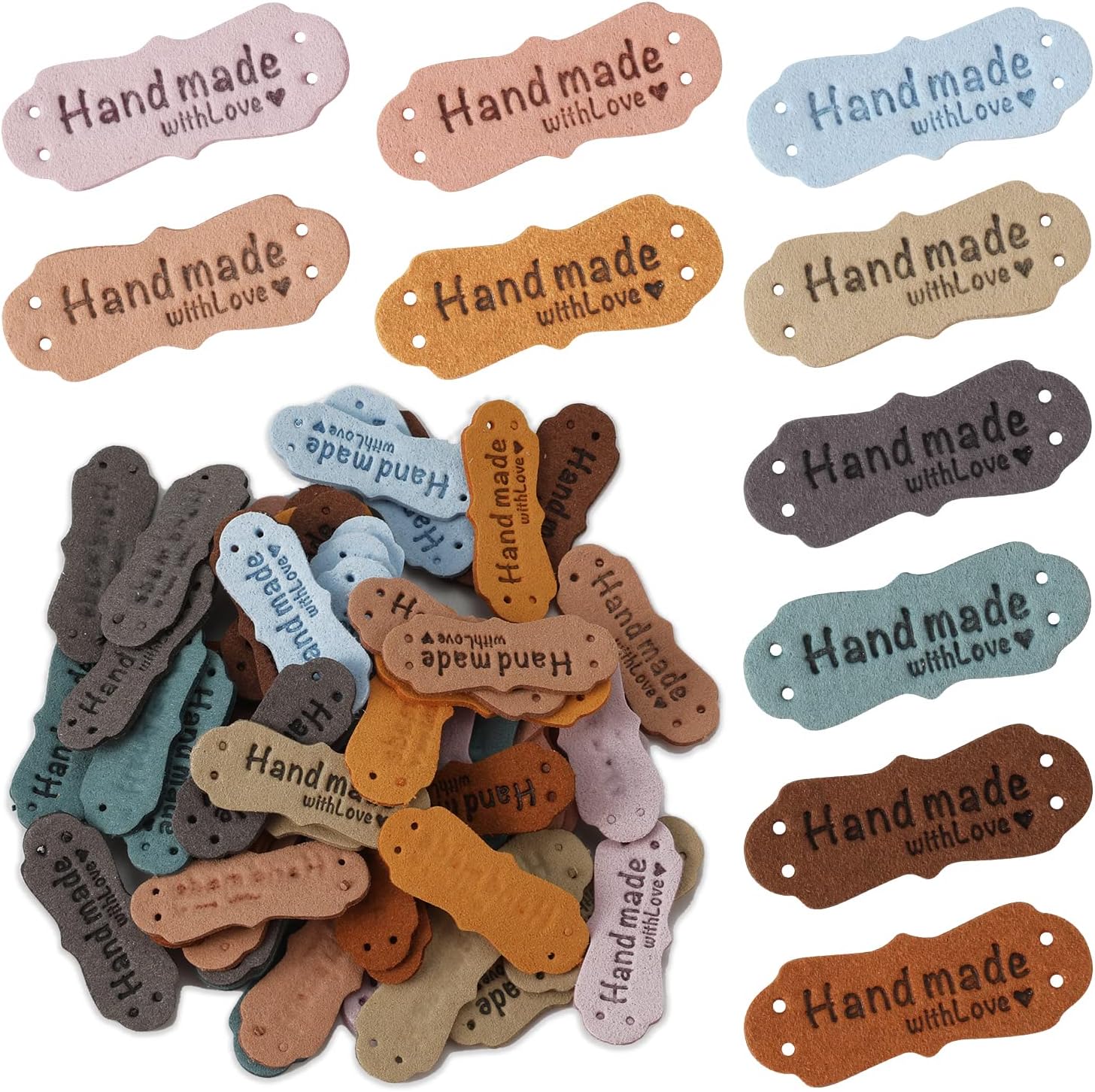 PEOVLVN 50Pcs Handmade With Love Tags - Colorful PU Leather Labels With ...
