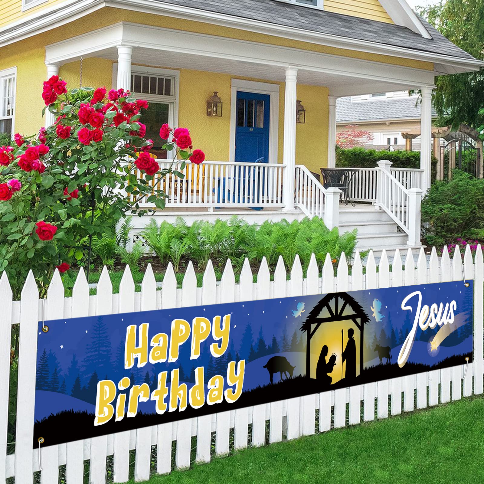 Meltelot Blue Large Happy Birthday Jesus Banner,Jesus’s Birthday Lawn ...