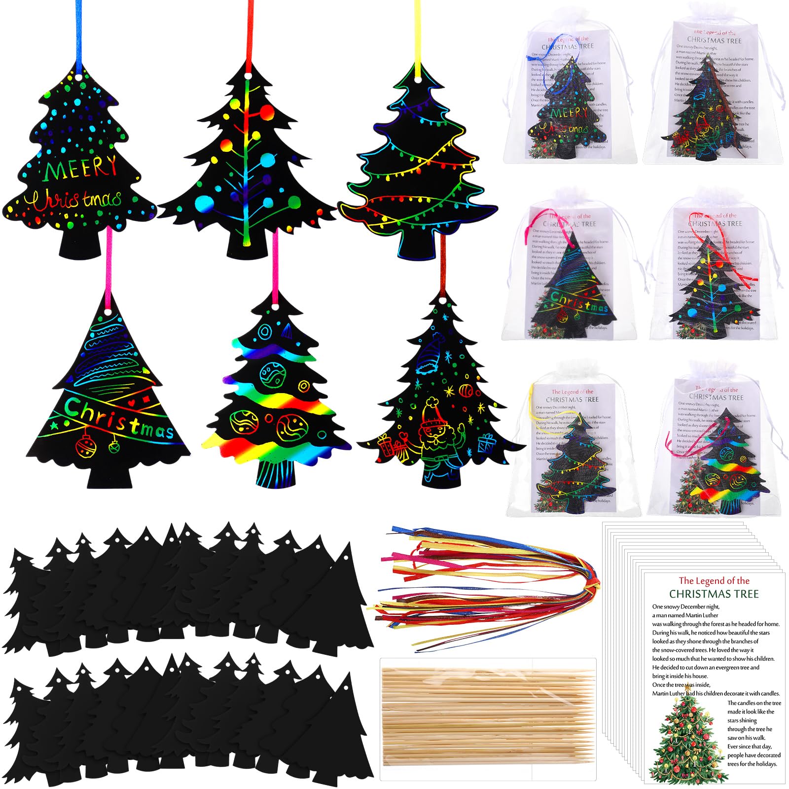 Amazon.com: Motipuns 24 Sets Christmas Tree Scratch Paper Rainbow Color ...