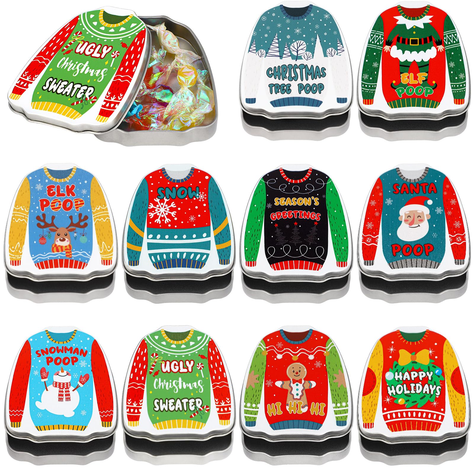 Amazon.com : Peryiter 10 Pieces Christmas Mint Tins Candy Poop Mint ...