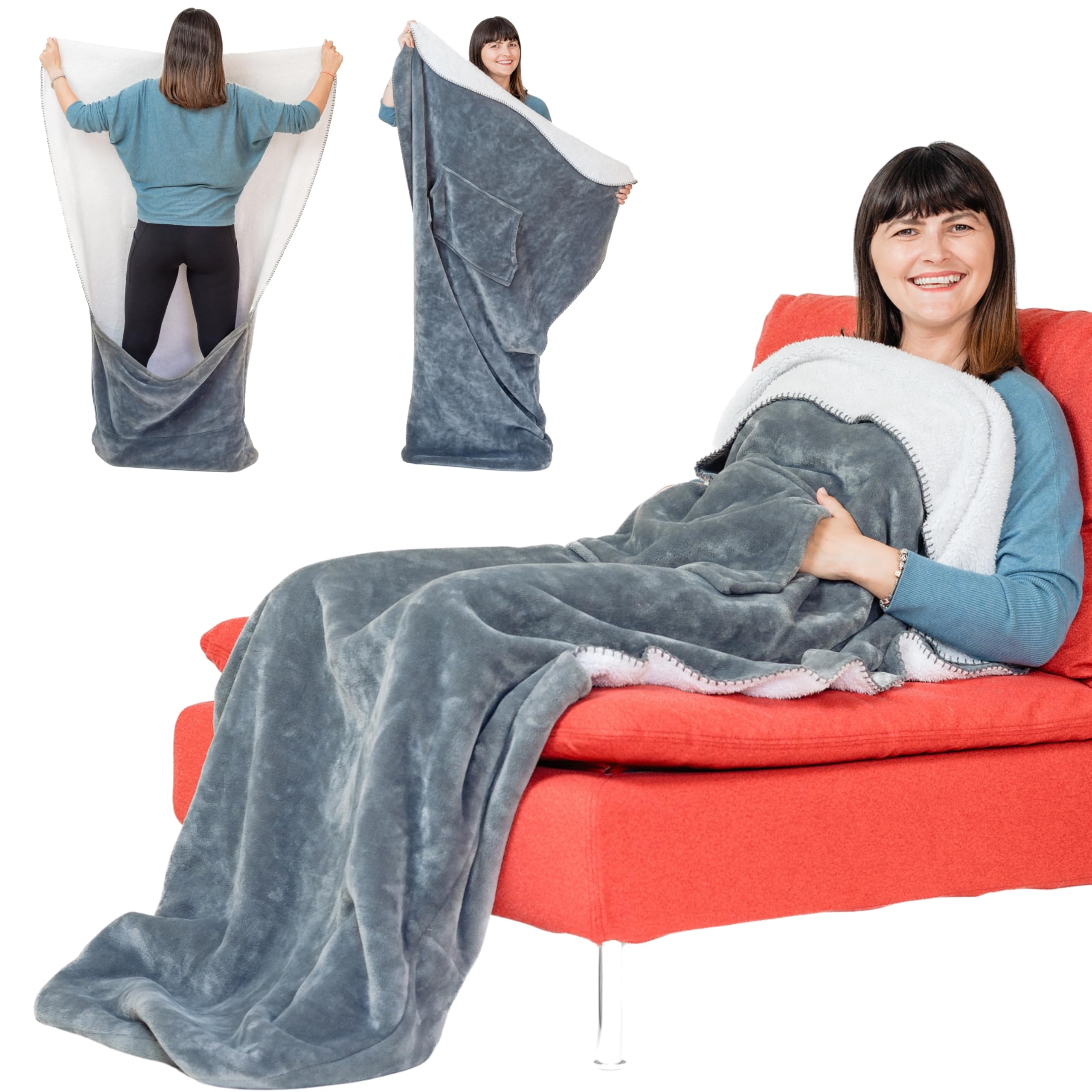 Amazon.com: EzrAllora Premium Double Layer Foot Pocket Blanket with ...
