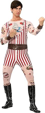 Amazon.com: Strongman Costume for Adults, Men's Vintage Red Striped ...