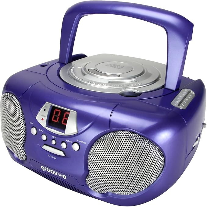 Groov-e Boombox Portable CD Player with Radio & Headphone Jack - Purple ...
