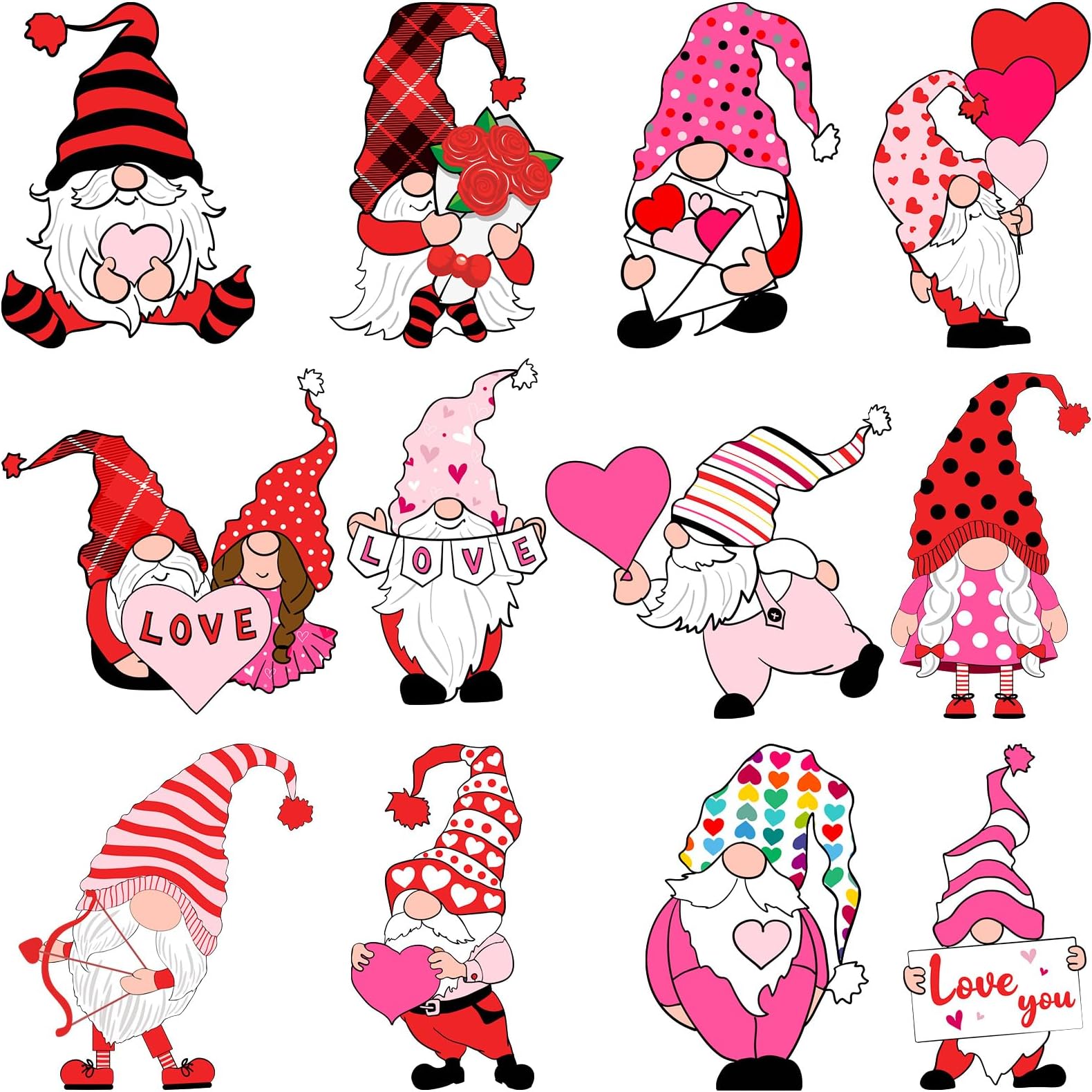 Amazon.com: 12 PCS Valentine's Day Gnome Cutouts Love Heart Gnome Cut ...