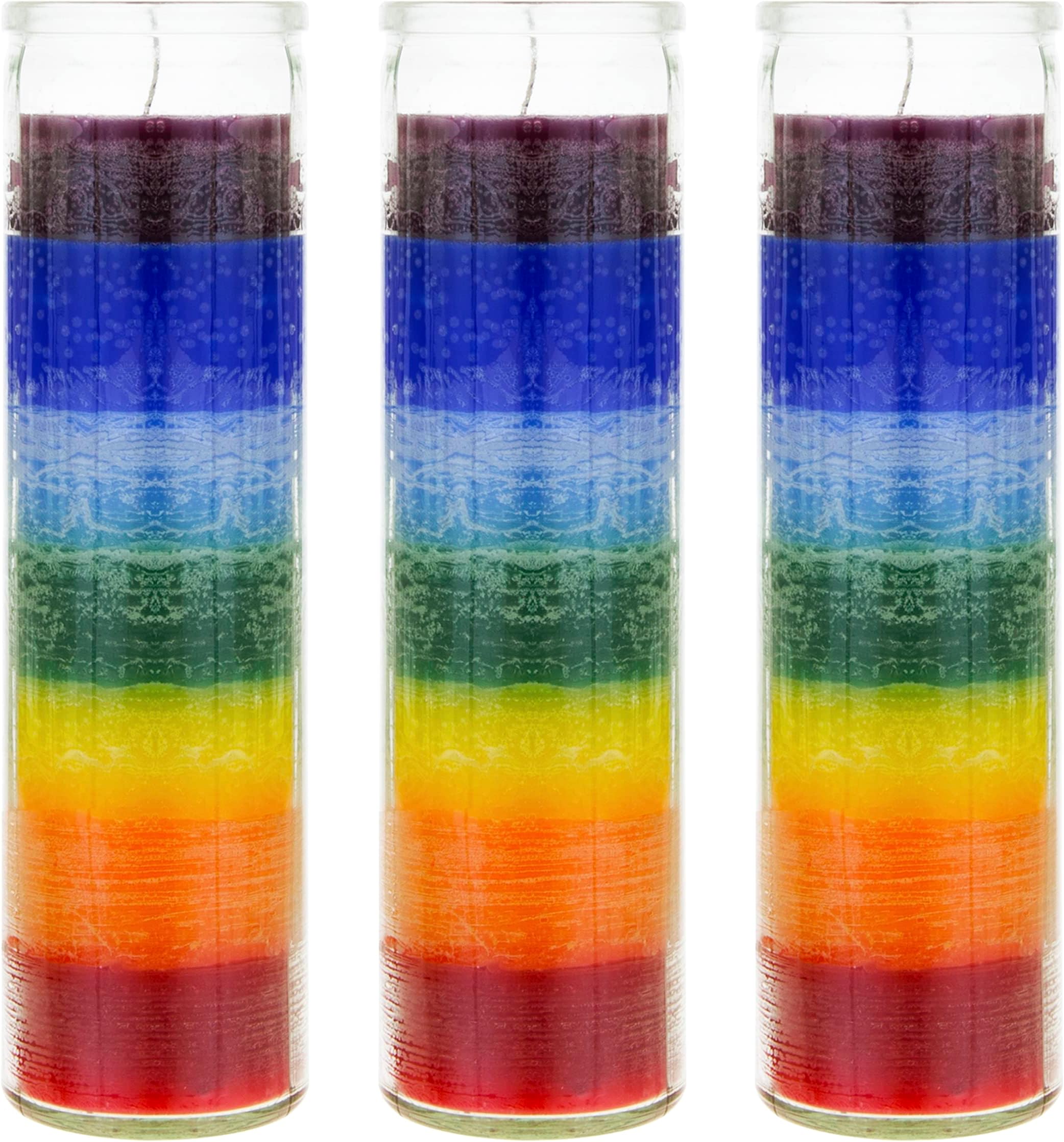 Amazon.com: Mega Candles 3 pcs Unscented Multi Color Chakra Glass ...