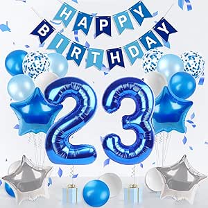 Amazon.com: Happy 23 Birthday Decorations For Women Men, Blue 23 ...
