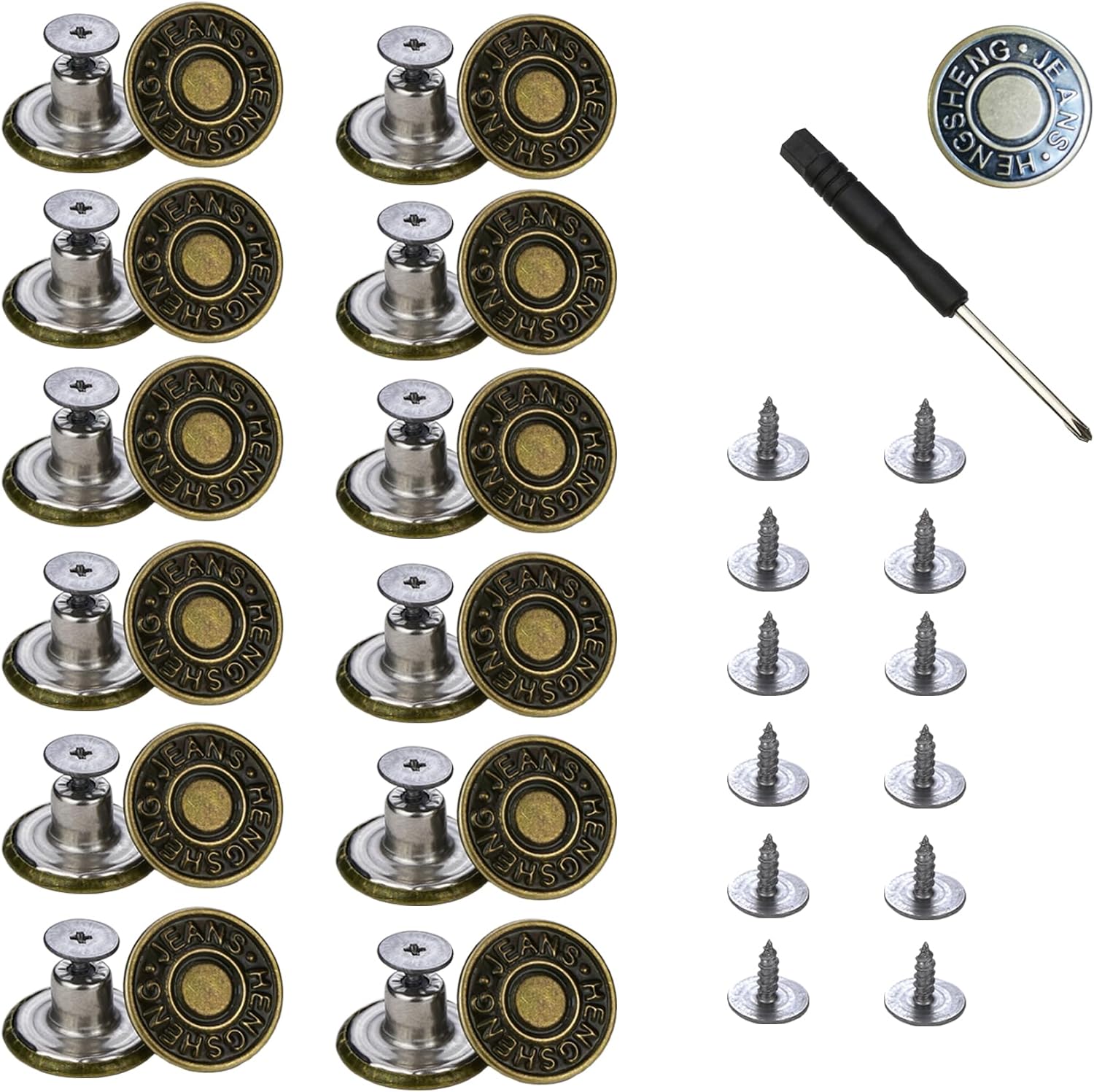 Amazon.com: cpqakb 12 Pcs Buttons for Sewing Metal Jeans, 20 mm No-Sew ...