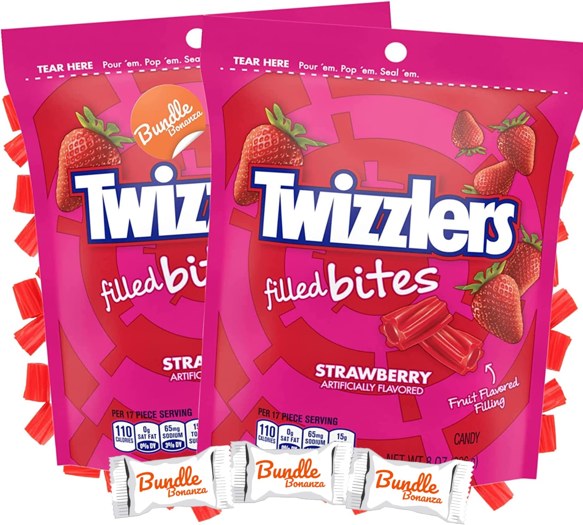 Amazon.com : TWIZZLER Filled BITES Strawberry Chewy Candy 8oz (2 Pack ...
