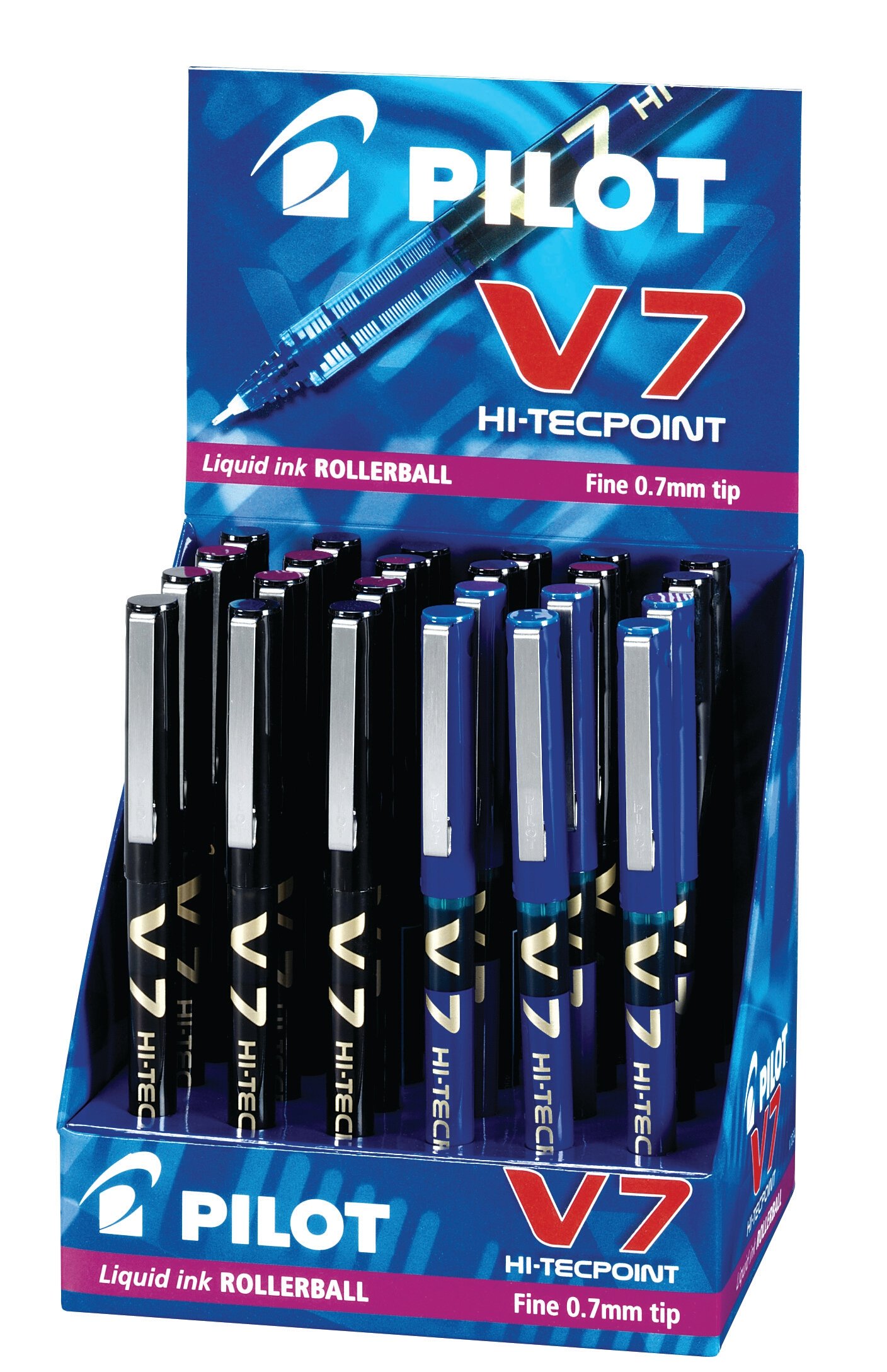 Pilot V7 Liquid Ink Rollerball 0.7 mm Tip Display of 24 - Blue/Blue ...