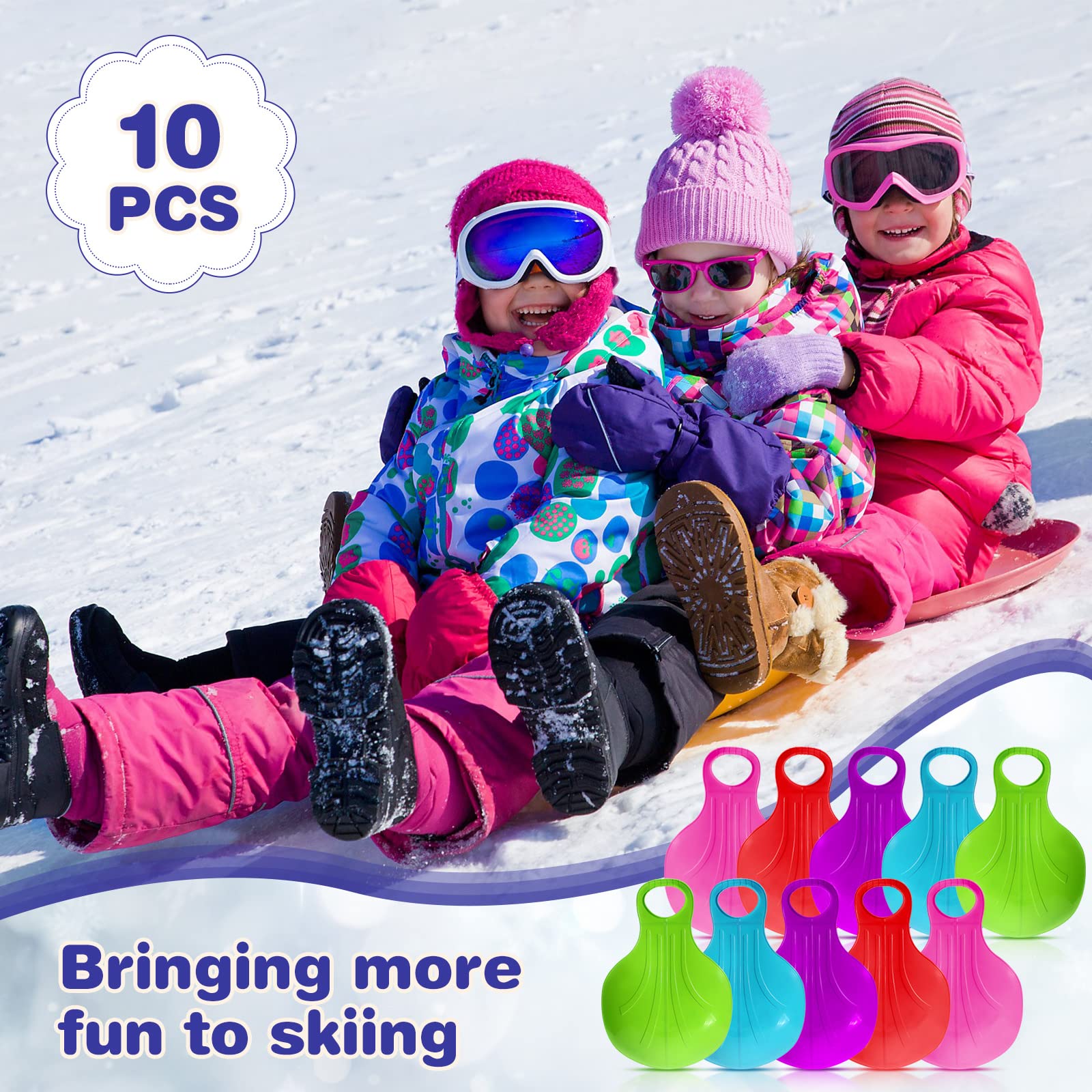 Snapklik.com : Jerify 10 Pcs Snow Sled For Kids, Plastic Toboggan Sled ...