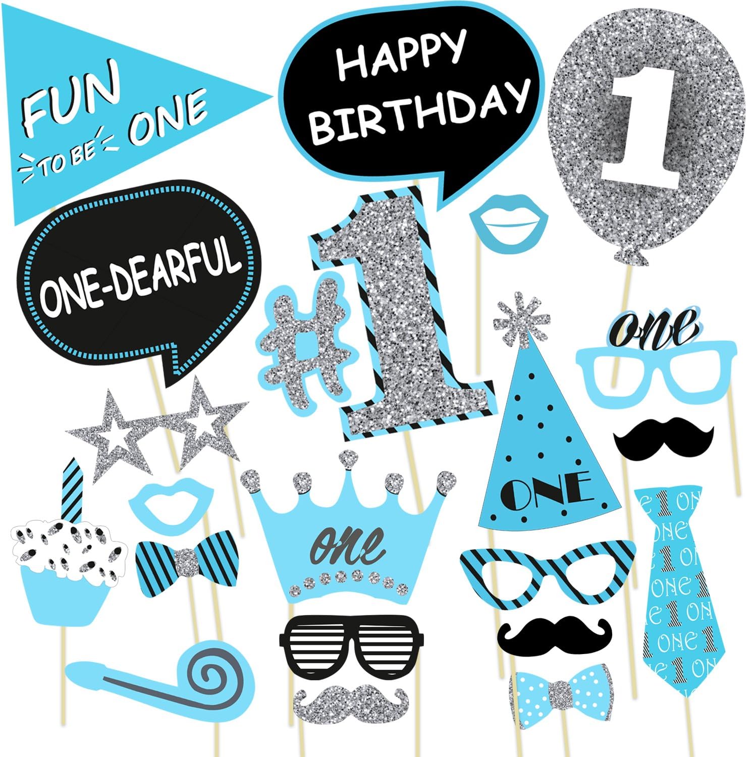 Party Propz Boys First Birthday Photo Booth Props-21Pcs(Blue Color) for ...