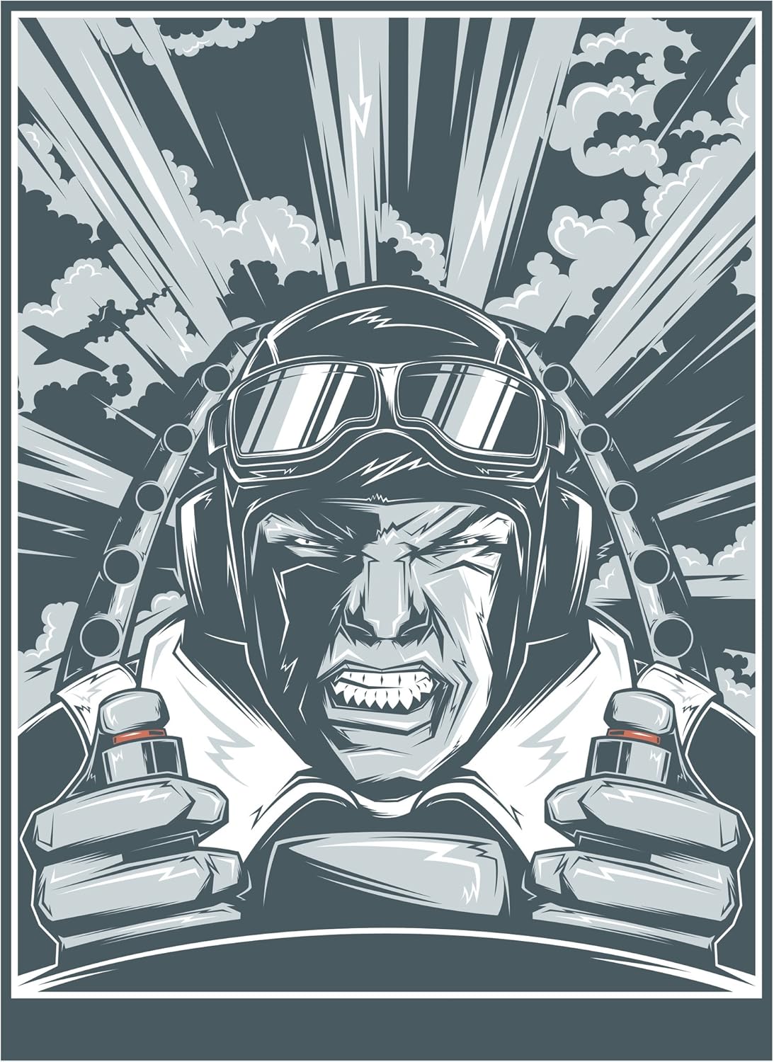 Cool Artistic Gray Angry Air Force Fighter Jet Pilot Cartoon Vinyl ...