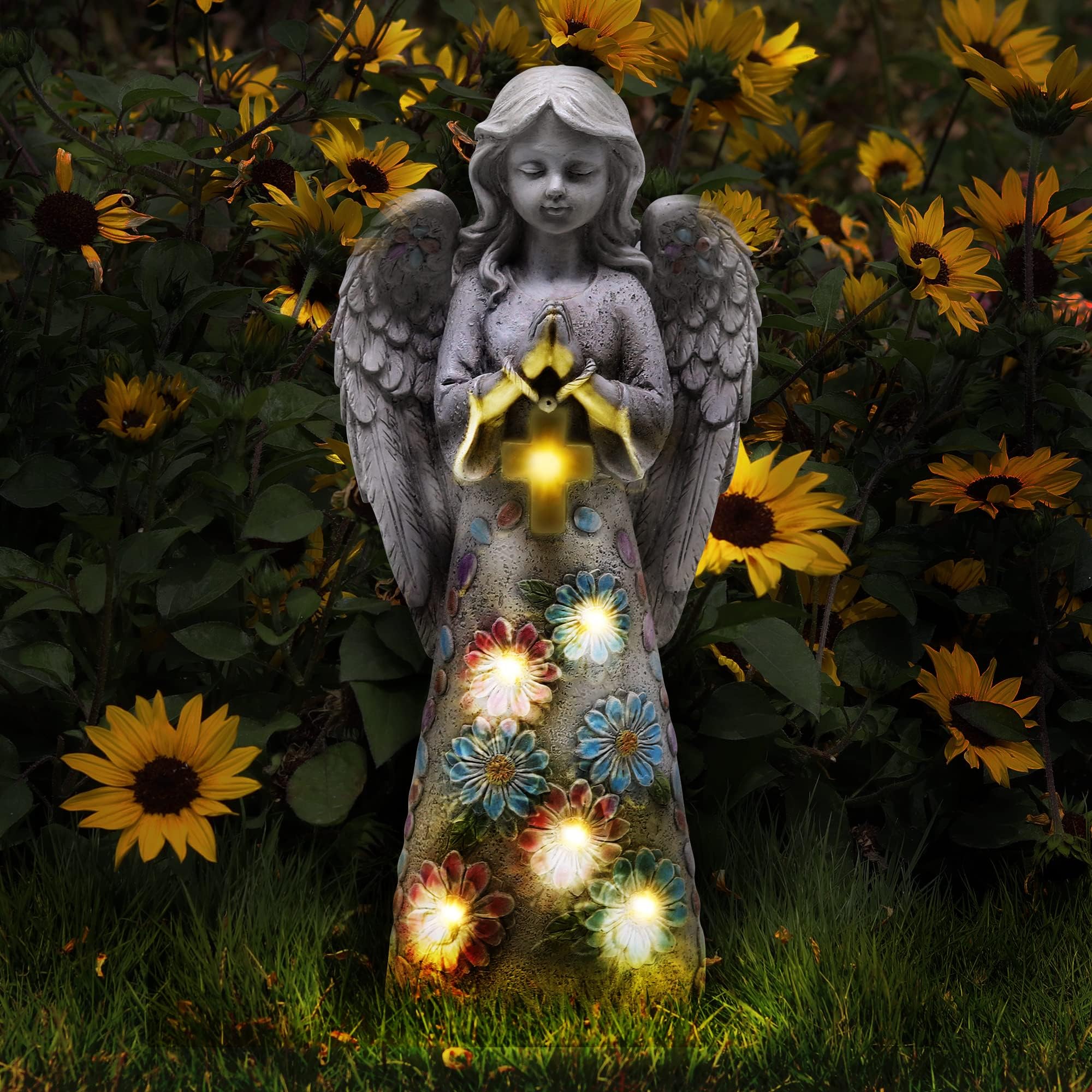 Amazon.com: Wind & Weather Indoor Outdoor Angel on Bunny Garden Statue ...