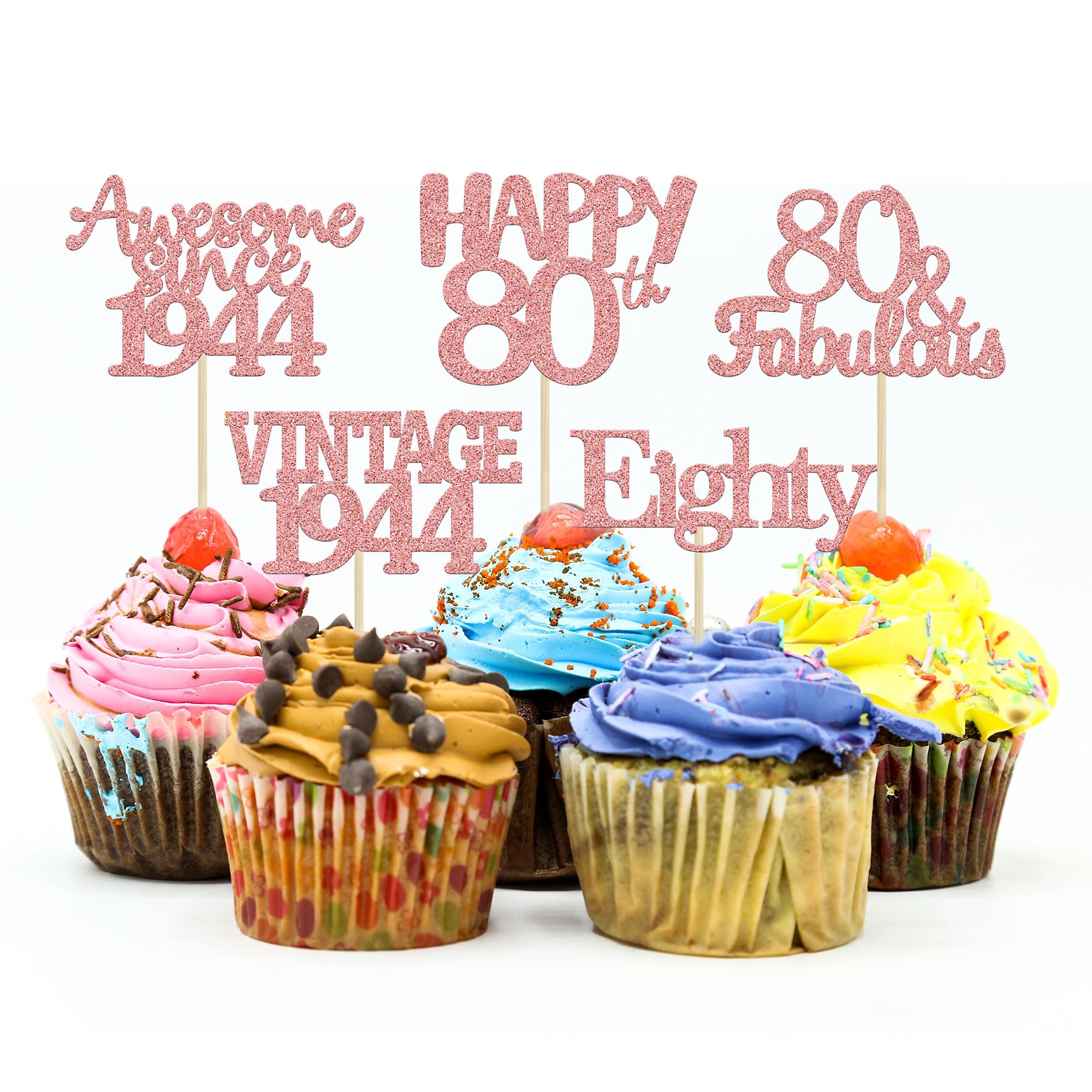 Amazon.com: Gyufise 30Pcs Rose Gold Vintage 1944 Cupcake Toppers 80th ...